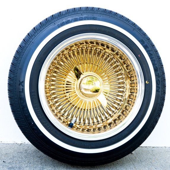Custom 13x7 Reverse Gold Center 100 Spoke Wheel with Whitewall Tires ...