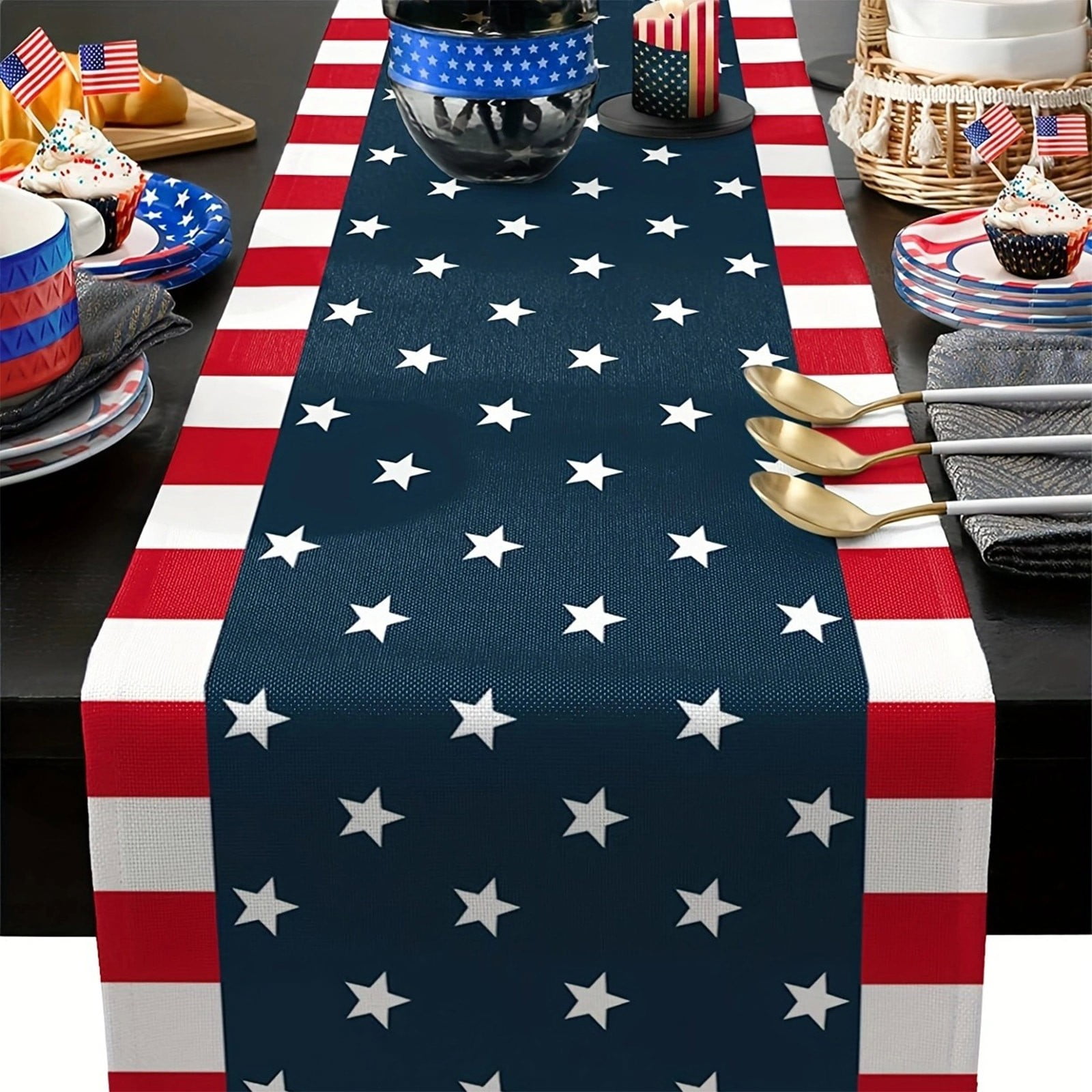 13x72 Inch 4th of July Table Runner America Flag Stars Stripe Patriotic ...