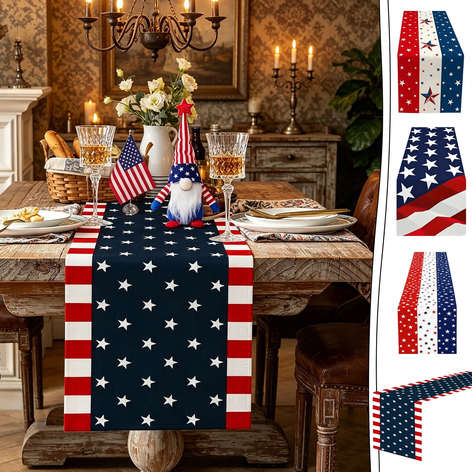 13x72in Independence Day Festive Tablecloth Runner, Patriotic Home ...