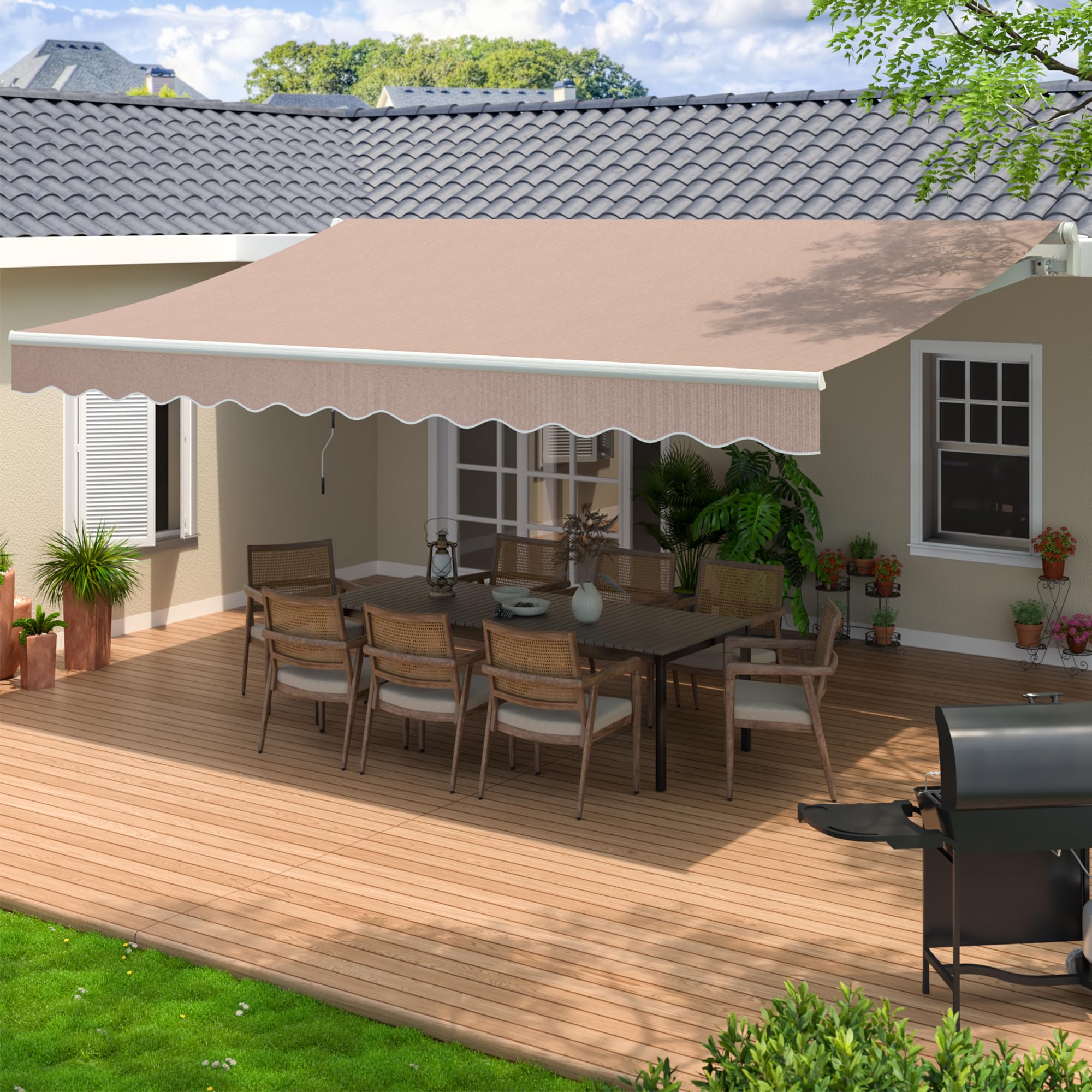 13x8 ft Patio Retractable Awning, Outdoor Sun Shade Cover for ...