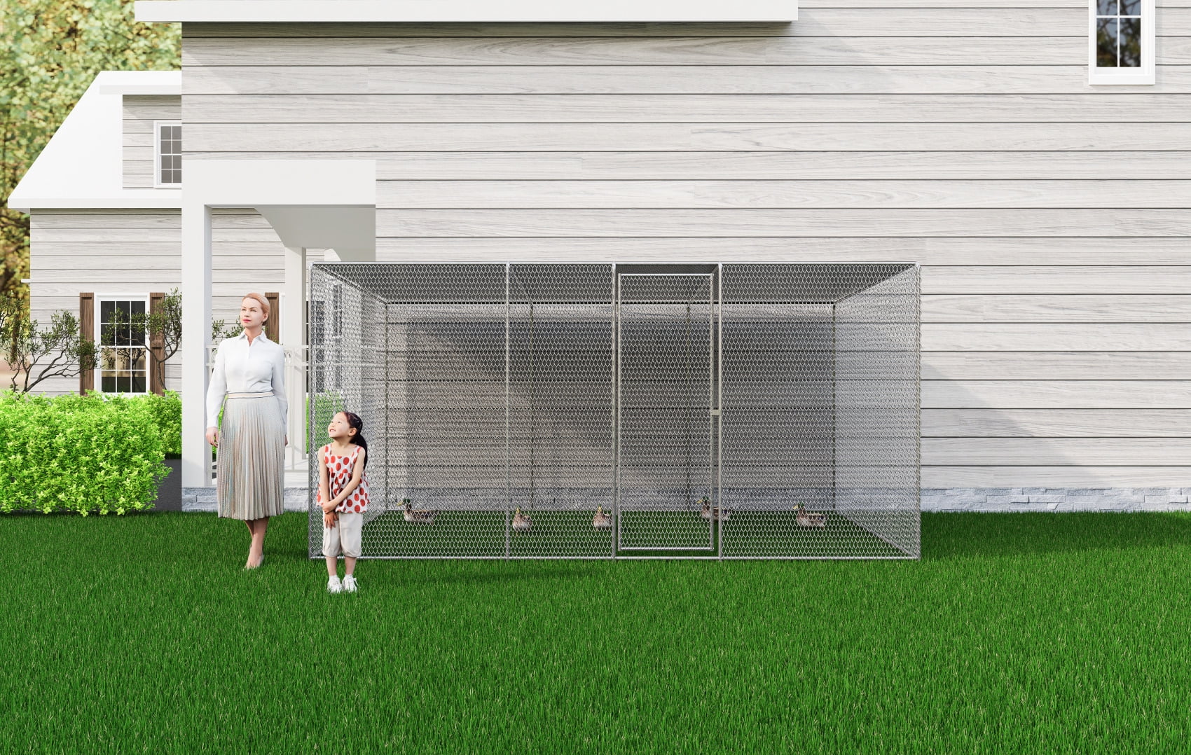 13x8x6.5FT Chicken Coop Run Pen with Green Net for Backyard Poultry ...