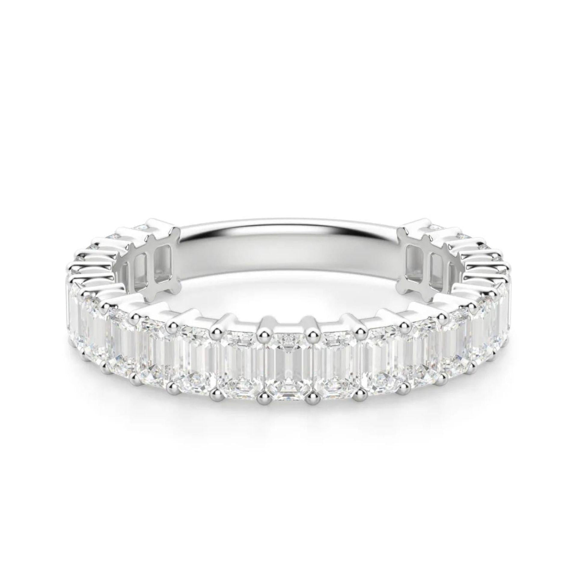 14.00 TCW Emerald Cut Half Eternity Wedding Ring 18K White Gold ...