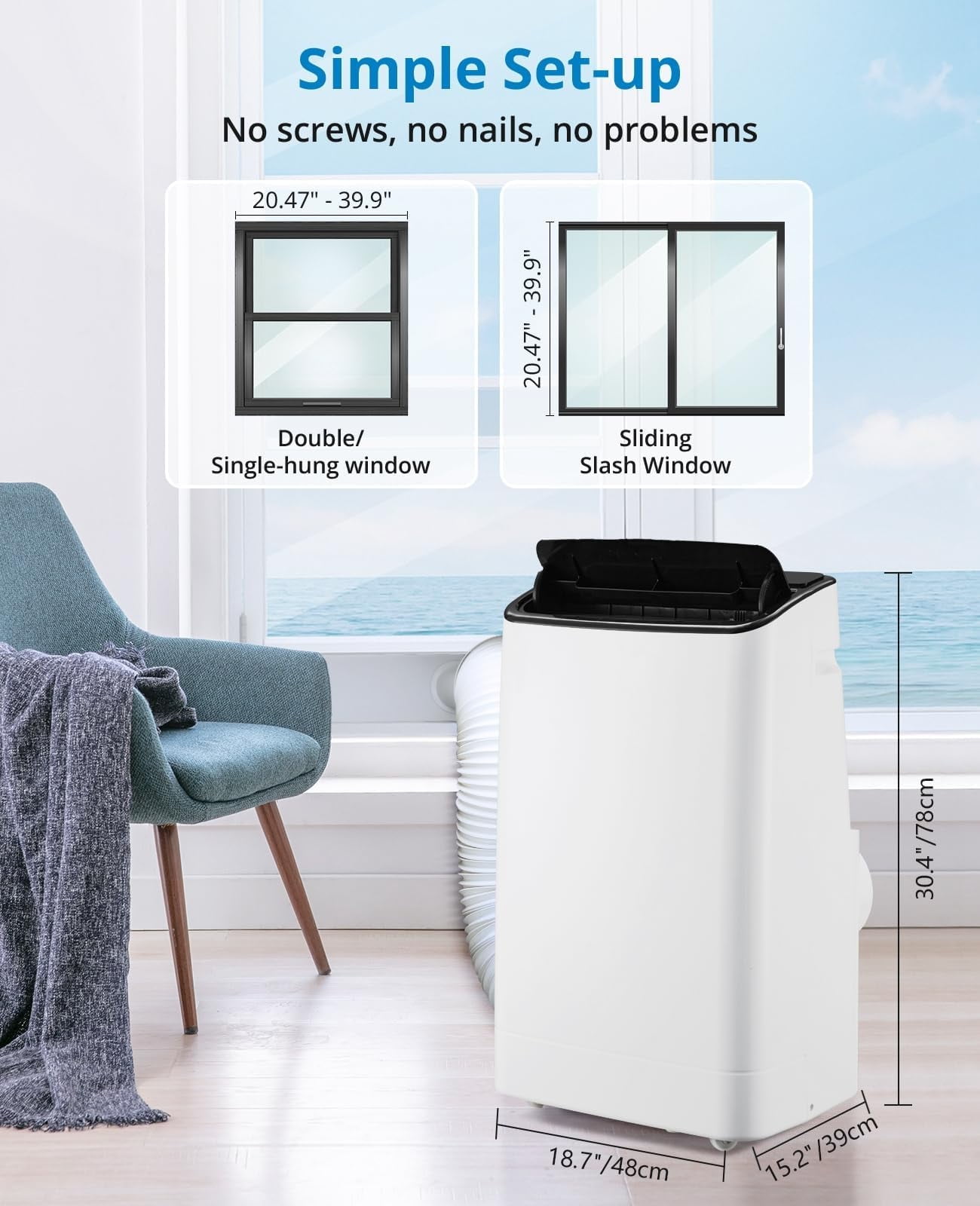 14,000 BTU Portable Air Conditioner Cools Up to 750 Sq.Ft, 3-IN-1 Quiet ...