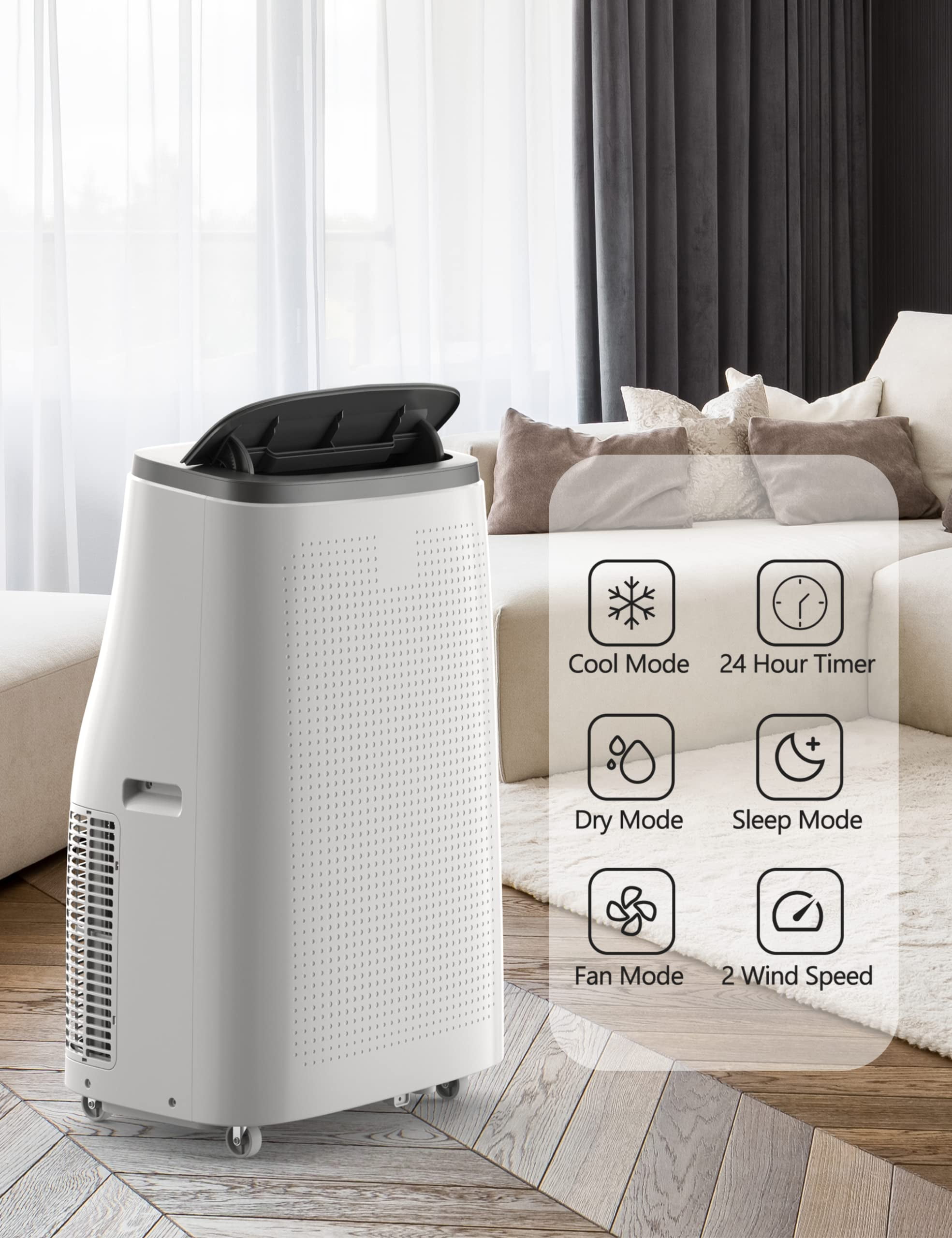 14,000 BTU Portable Air Conditioner Cools Up to 750 Sq.Ft, 3-IN-1 Quiet ...