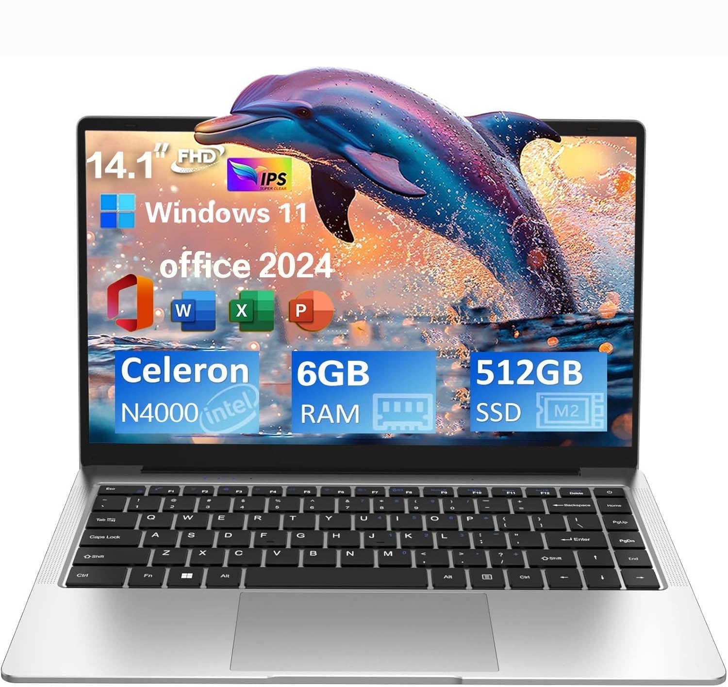 14.1" Student Laptop Computer Windows 11 Pro Office 2024 Intel Celeron ...