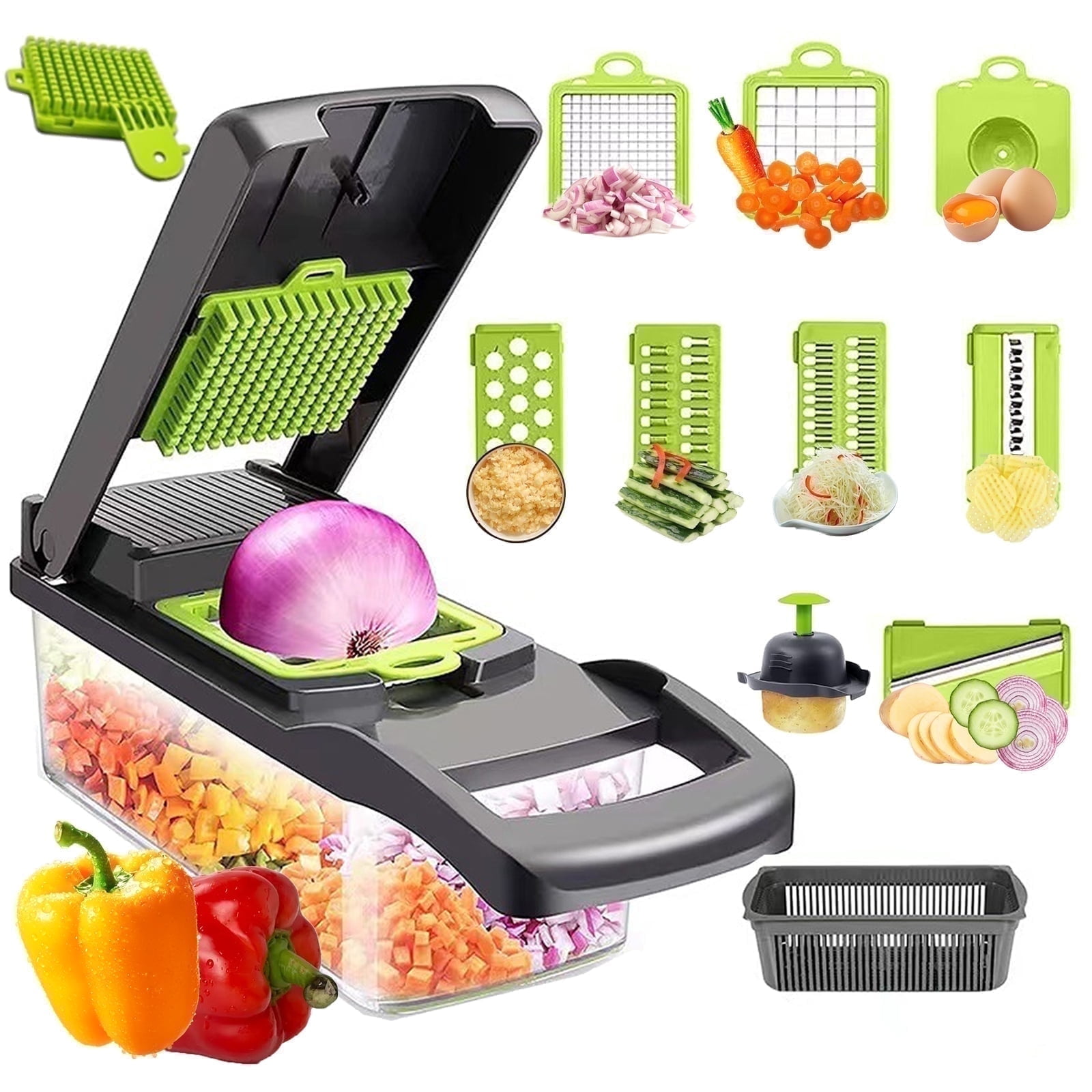 14 in 1 Vegetable Chopper Cutter with Container & Drain Basket, Veggie ...