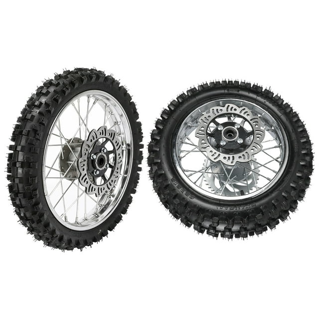 14" and 12" Wheel Assembly, Front 60/100-14 & Rear 80/100-12 Dirt Bike Tire with Rim + Brake ...