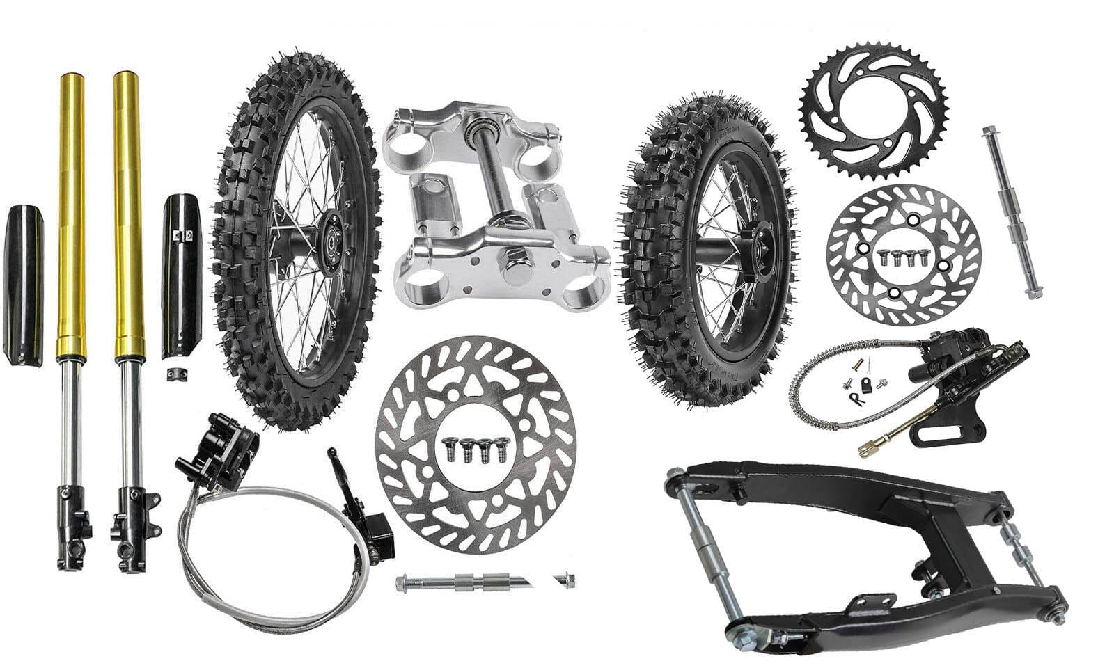 14" 12" Wheel Combo 60/100-14 80/100-12 Tire and Rim Disc Brake Assembly + Front Forks End ...