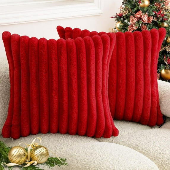 14×14 Inch Plush Ribbed Throw Pillow Cover 2-Pack Soft Textured ...