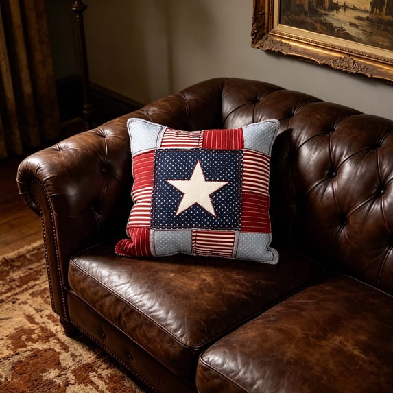 14×14Inch Patriotic Star Throw Pillow, Red White Blue Flag Patchwork ...