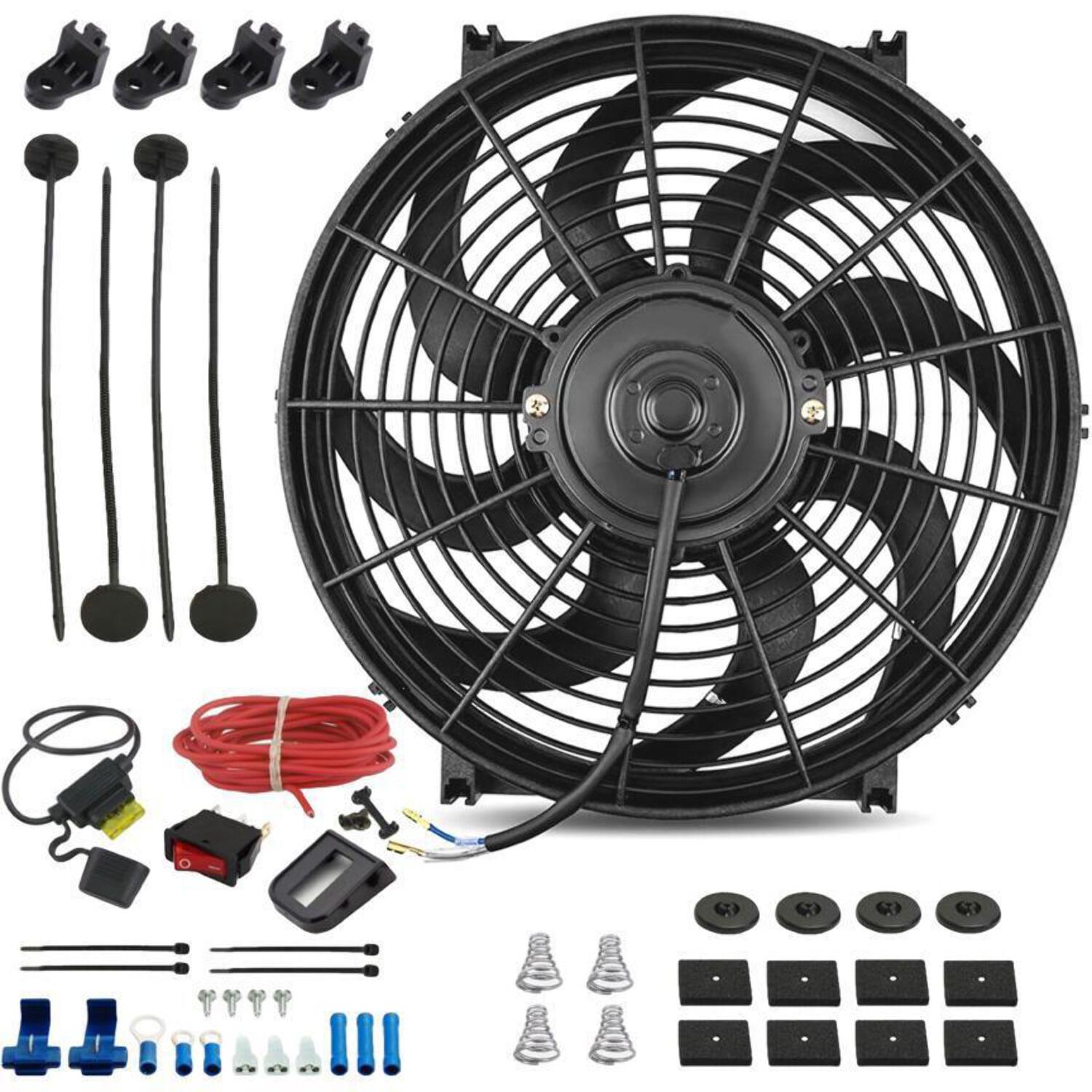 14-15 Inch 130w Electric Cooling Fan 12 Volt Rocker Switch Wiring Kit ...