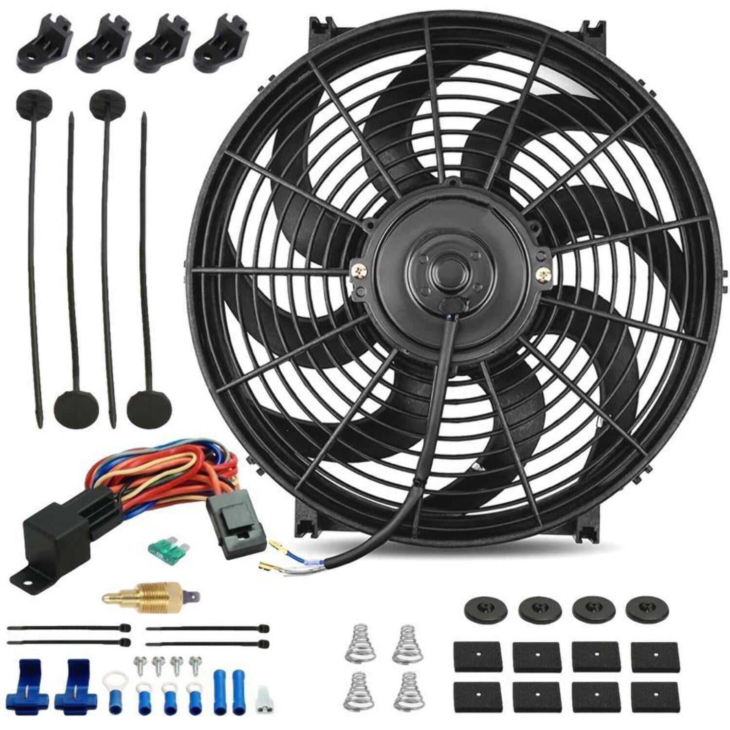 14-15 Inch 130w Electric Radiator Fan NPT Grounding Temperature Switch ...
