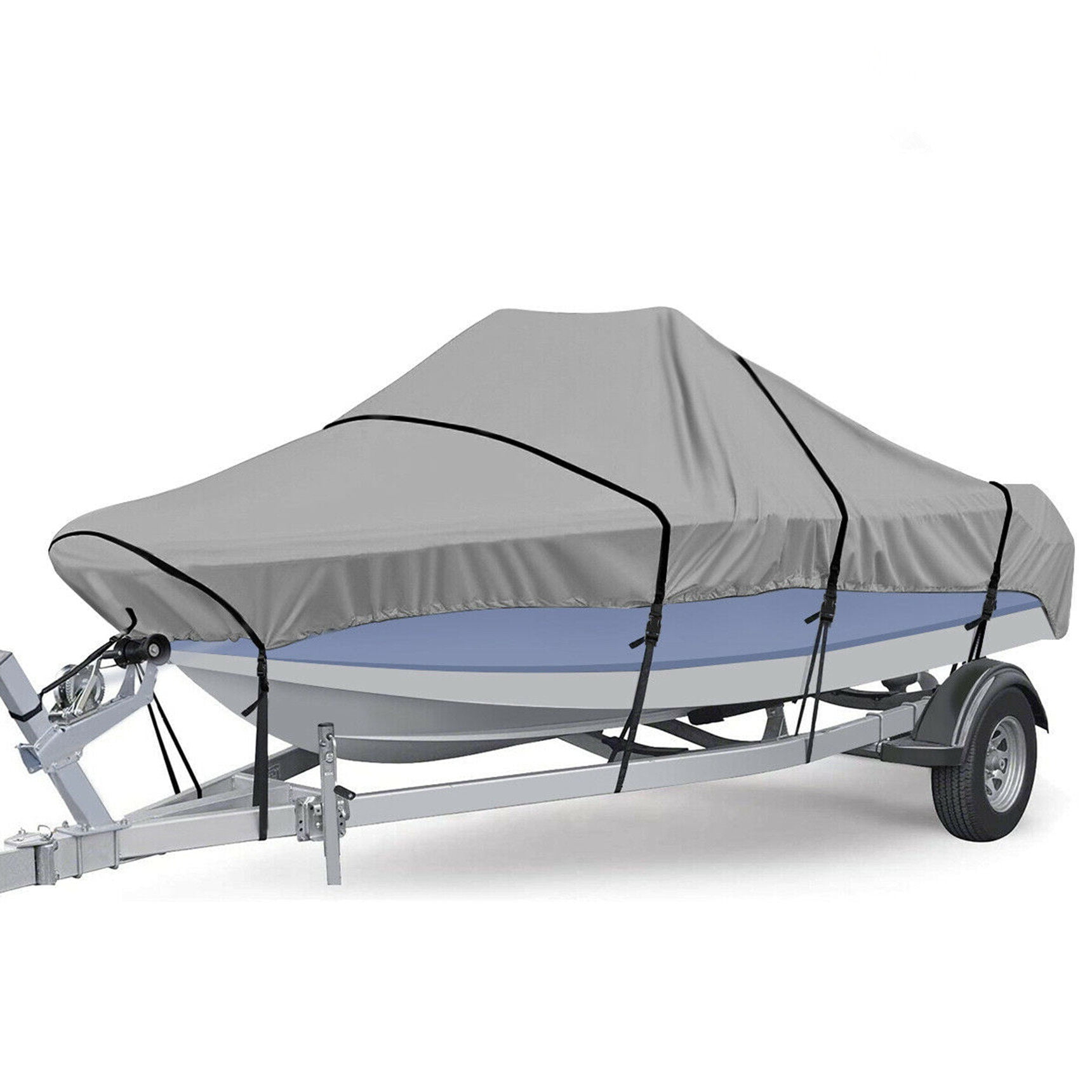 14-16Ft 3 Layer Boat Cover Waterproof Heavy Duty Grey PEVA Cotton ...