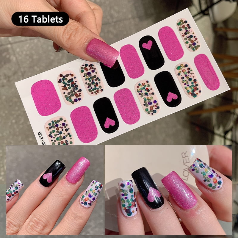 14/16Tips Full Cover Gradient Nail Stickers Multi Color Self Adhesive ...