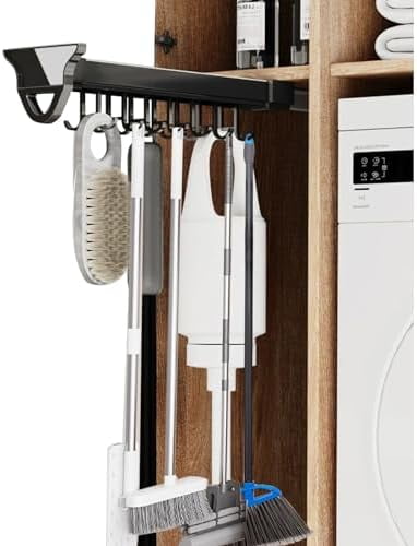 14.2-22" pull out mop broom holder with 12-20 heavy duty hooks pans ...