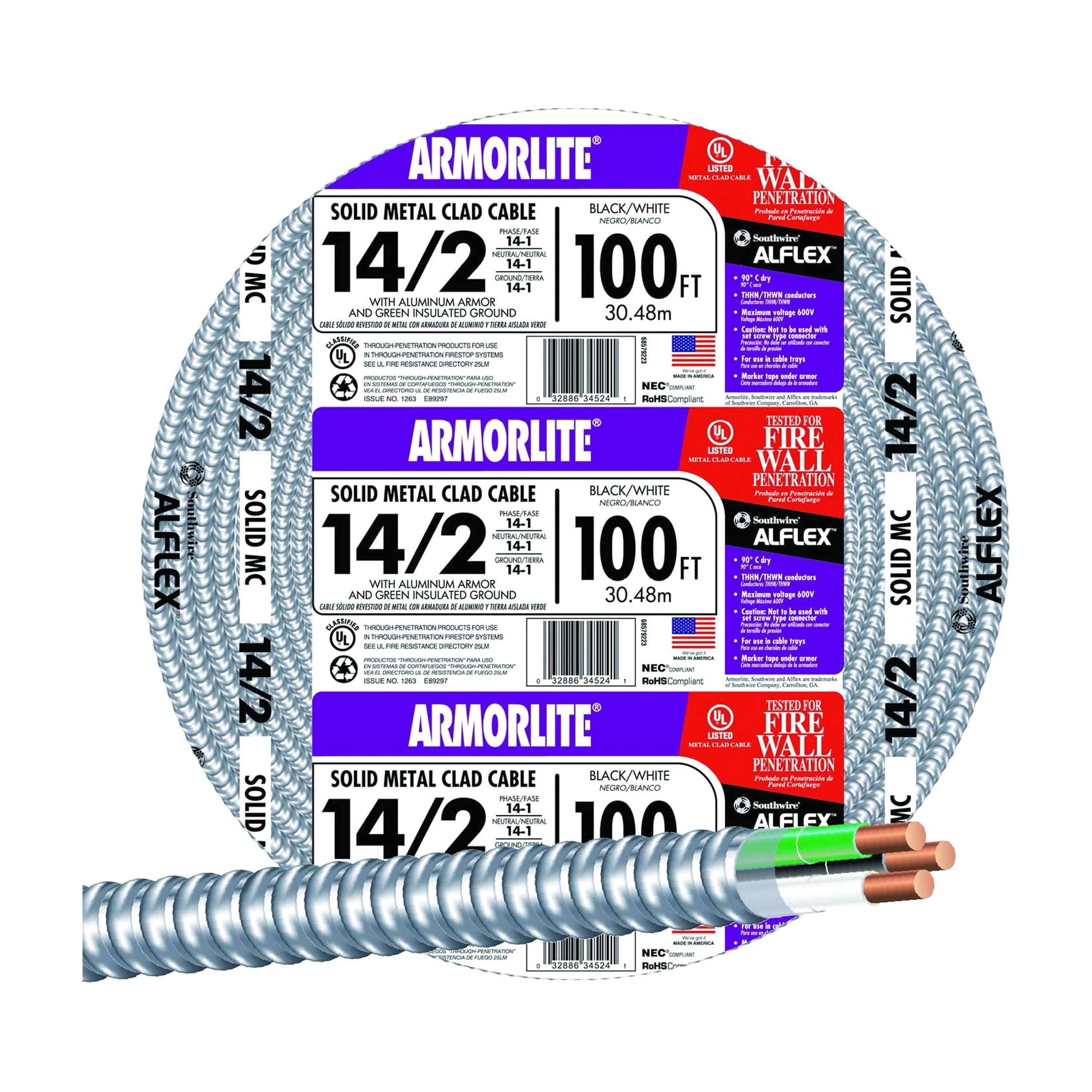 14/2 Aluminum Armored Cable Electrical Wire - Pack of 12 — Indoor ...