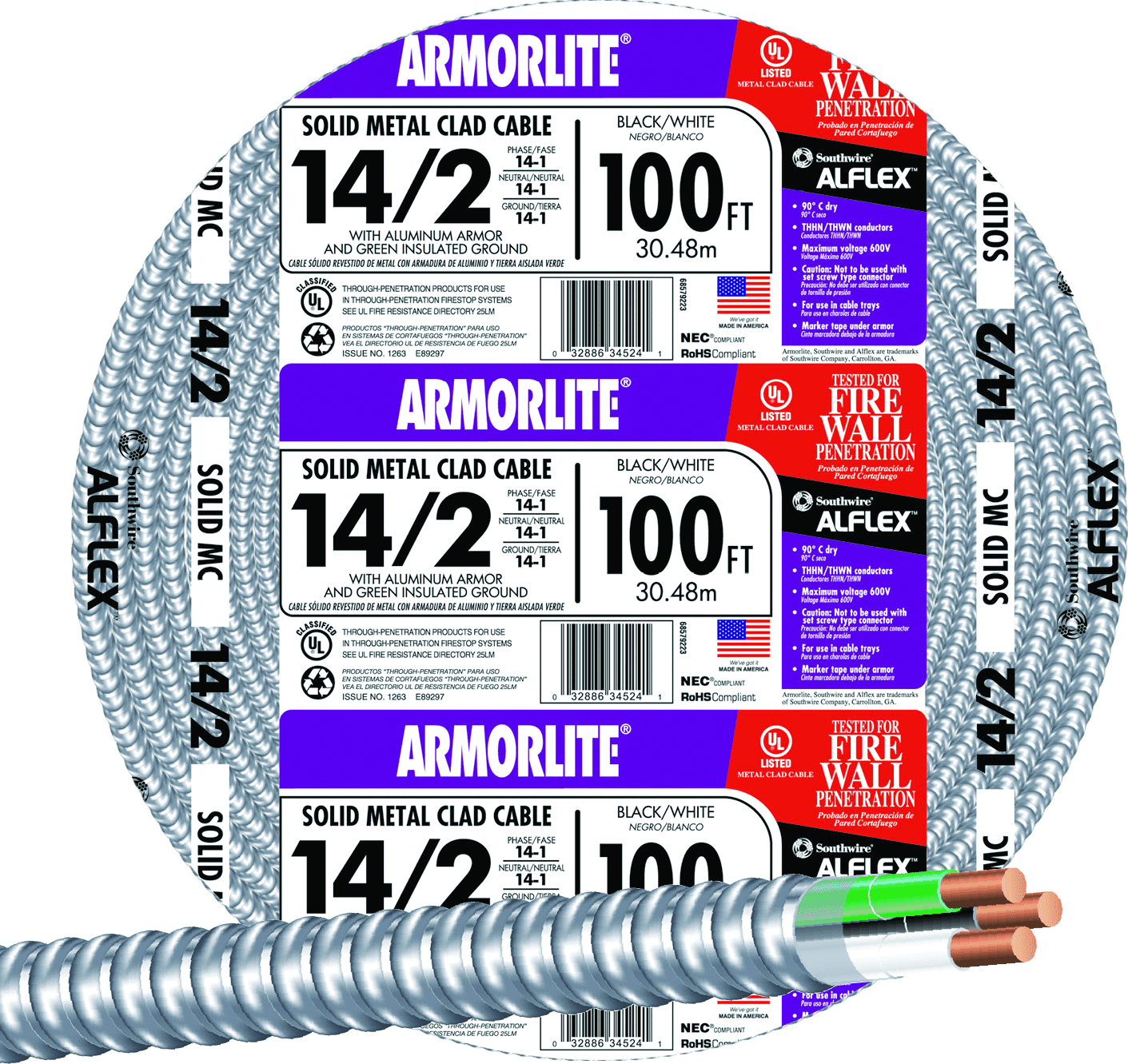 14/2 Aluminum Armored Cable Electrical Wire - Pack of 4 — Indoor ...