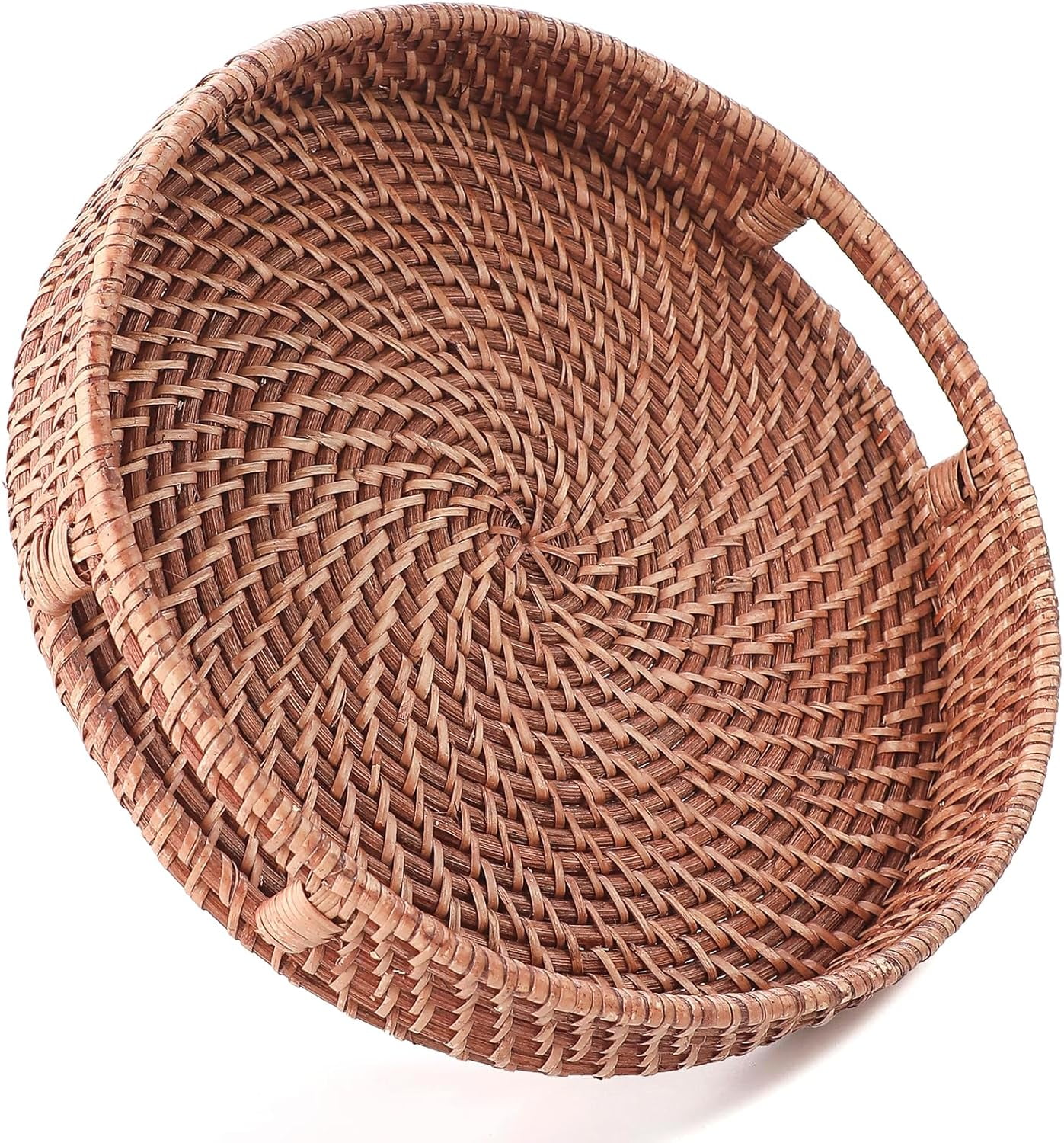 14.2'' Hand-Woven Round Rattan Serving Tray Decorative Wicker Trays ...