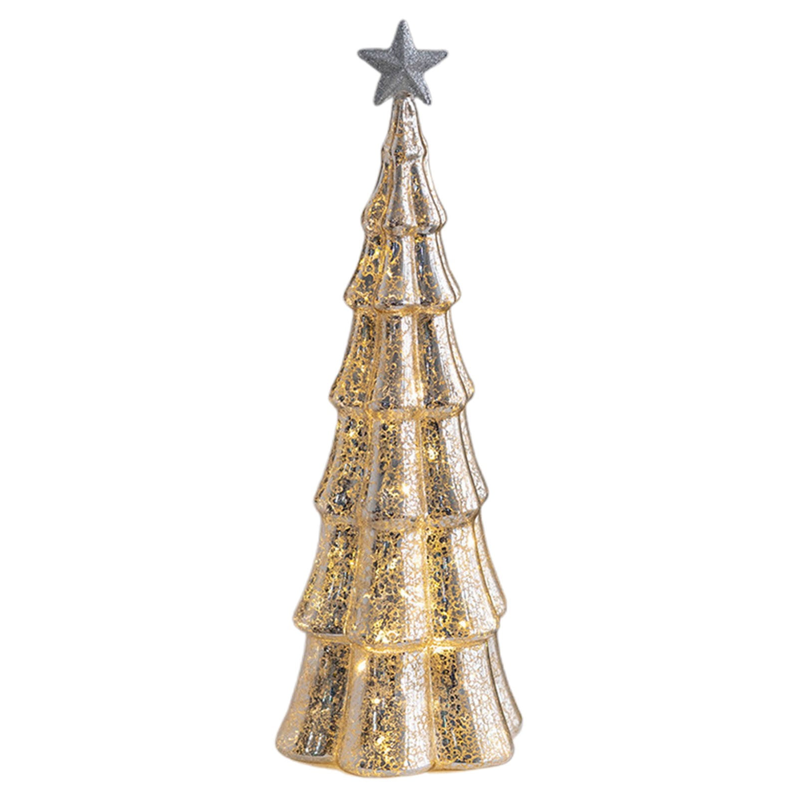 14.2" Illuminated Mercury Glass Christmas Tree, Crackled Glass Lighted ...