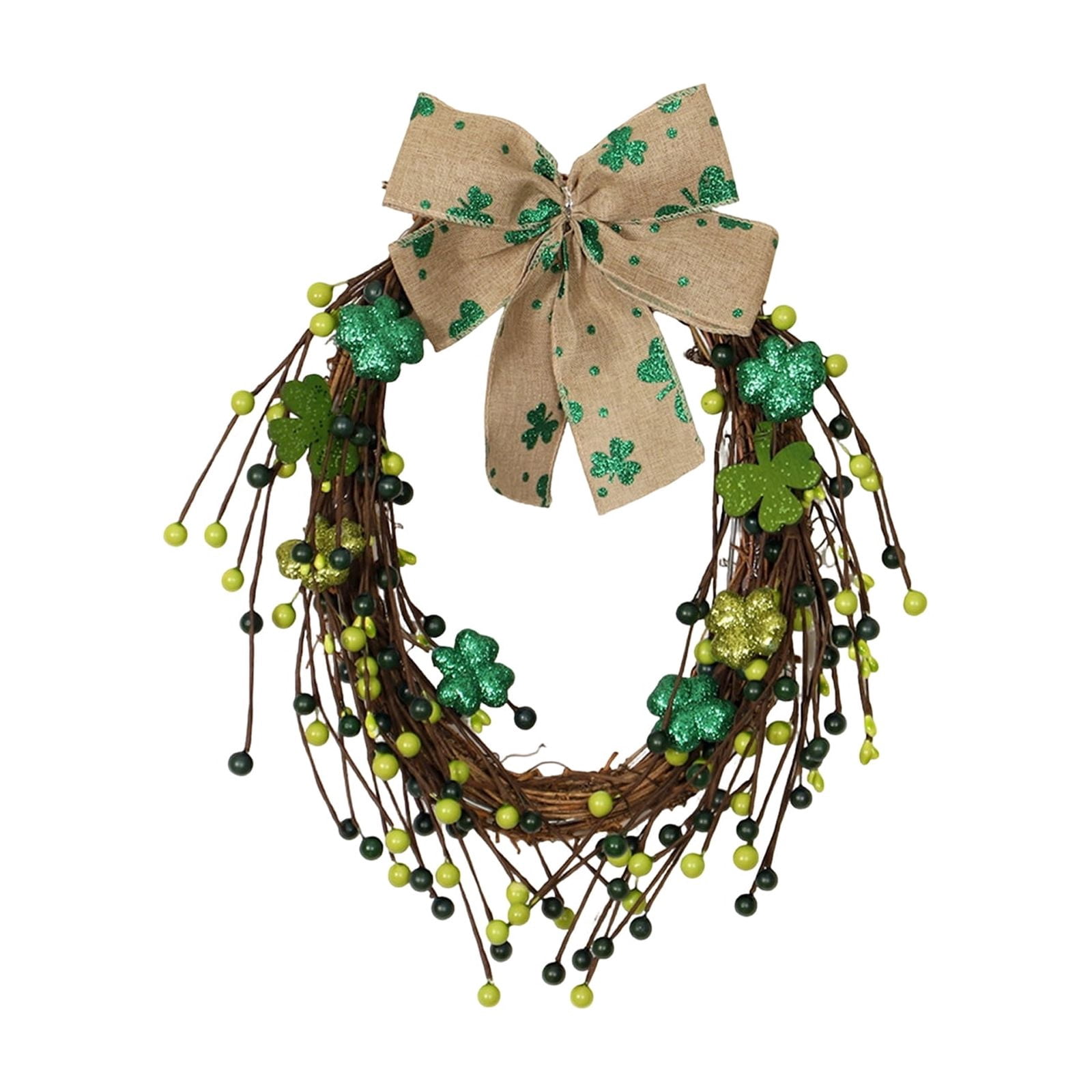 14.2'' St. Patrick's Day Clover Wreath with LED Lights & Bow, 36cm ...