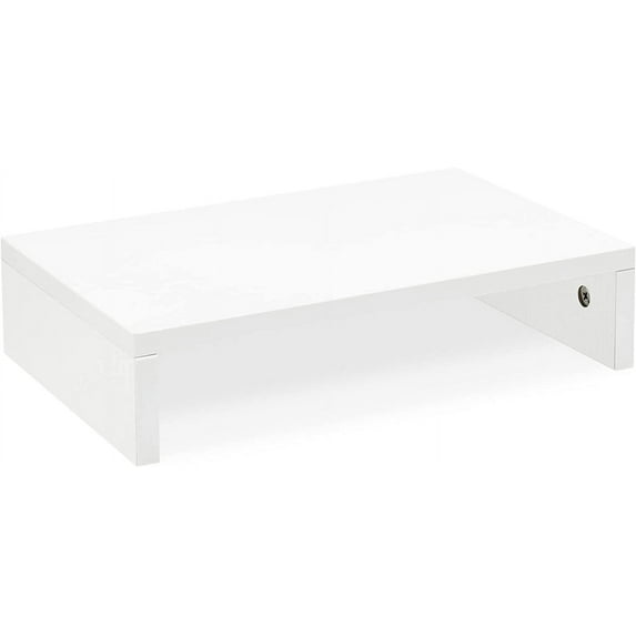 14.2 inch White Monitor Stand Riser, Wood Monitor Riser with Storage ...
