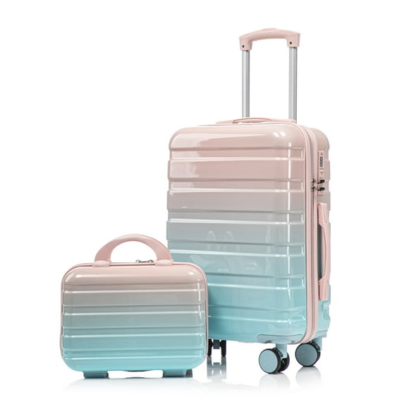 14"/20" 2 pcs/set in PC Spinner Wheel Luggage, Carry on Suitcase, With ...