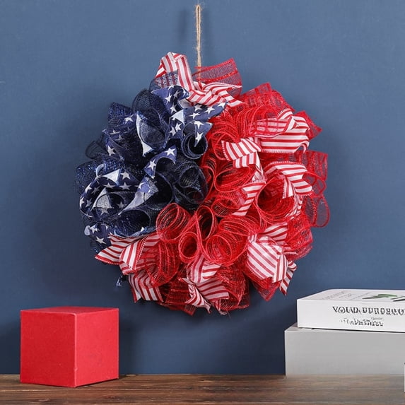 14-22 Inch Patriotic Deco Mesh Wreath, Red White Blue Stars Stripes ...