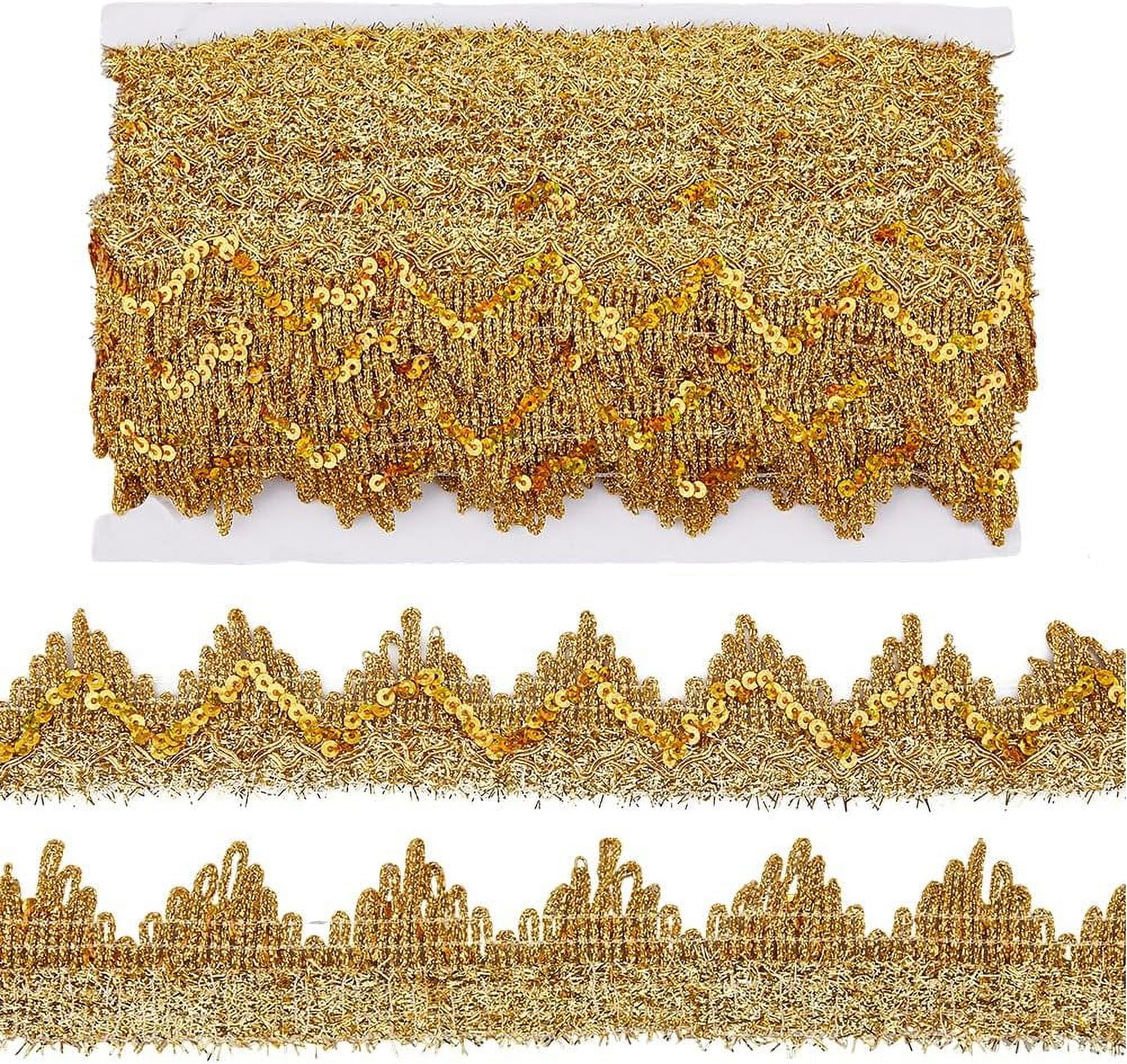 14.22 Yards(13m) Gold Sequins Lace Trim Golden Beaded Lace Trim ...
