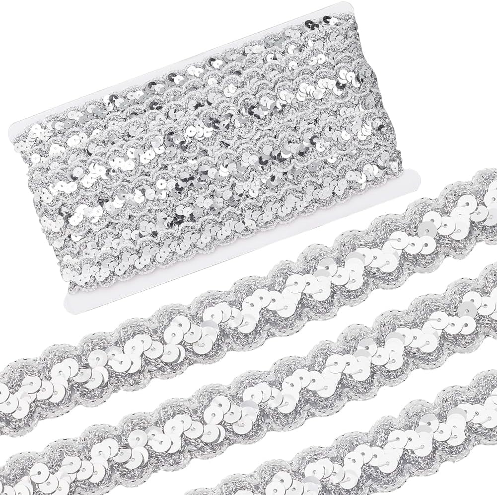 14.22 Yards Silver Sequins Trim Sparkle Polyester Paillette Lace Strips ...