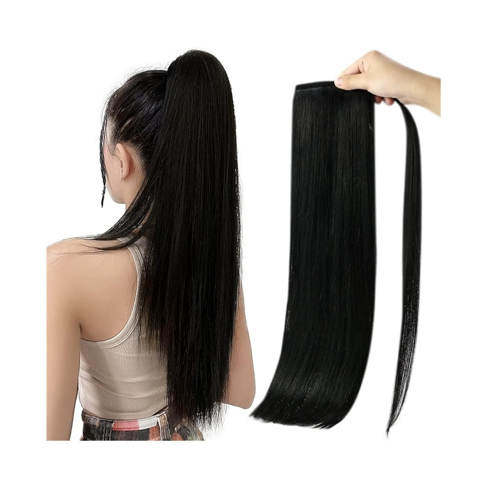 14-26 Inches Straight Ponytail Extension Soft Natural Human Hair Wrap ...
