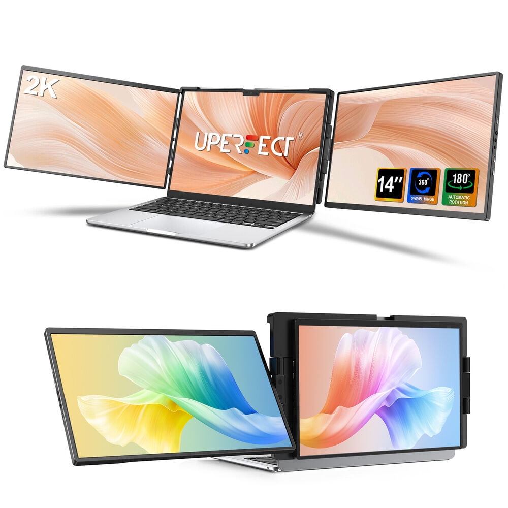 14" 2K Tri-Screen Laptop Monitor Extender Triple Display Compatible ...