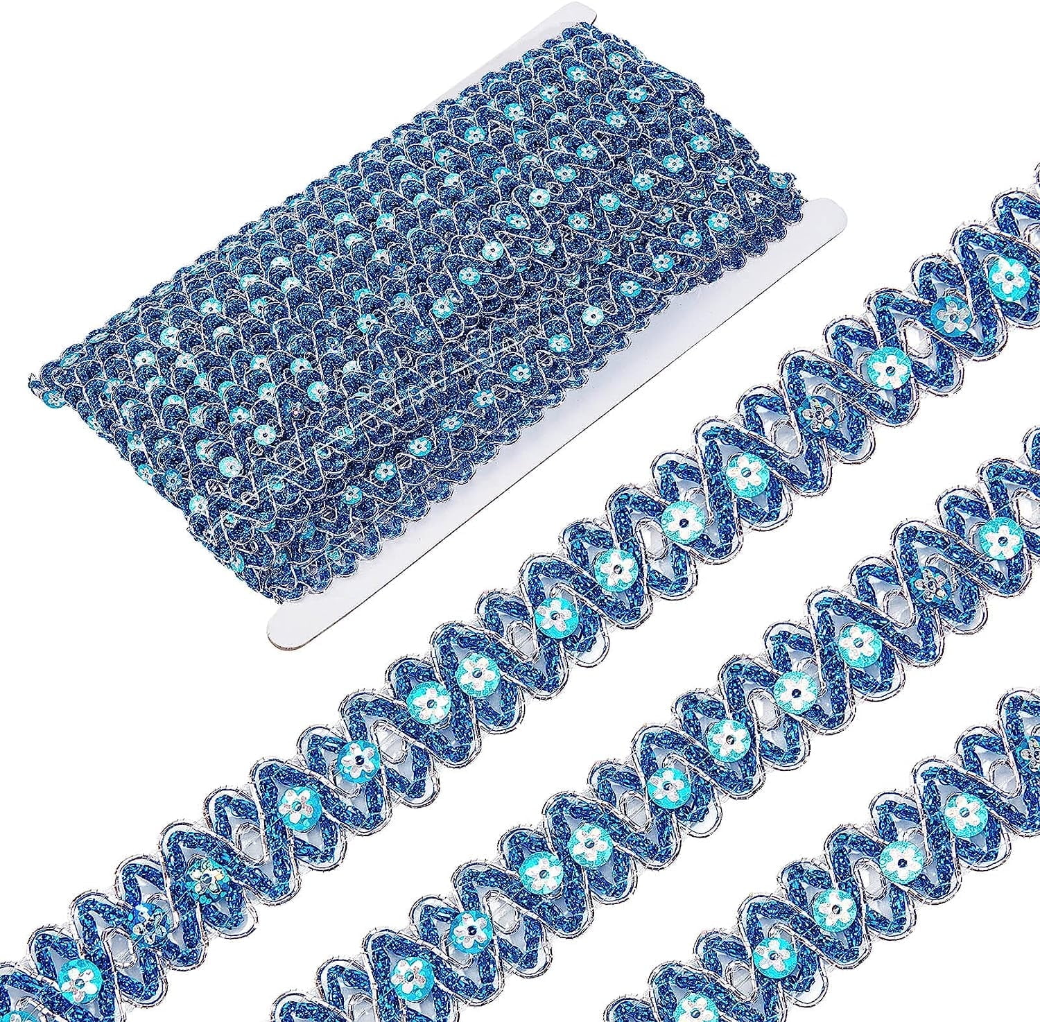 14.2Yds 3/4inch Dodger Blue Sequin Lace Ribbon Trim Metallic Glitter ...
