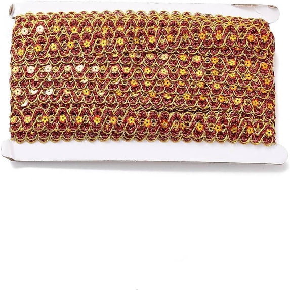 14.2Yds Red Gold Ribbon Trim Sequin Lace Ribbon 3/4" Metallic Glitter ...