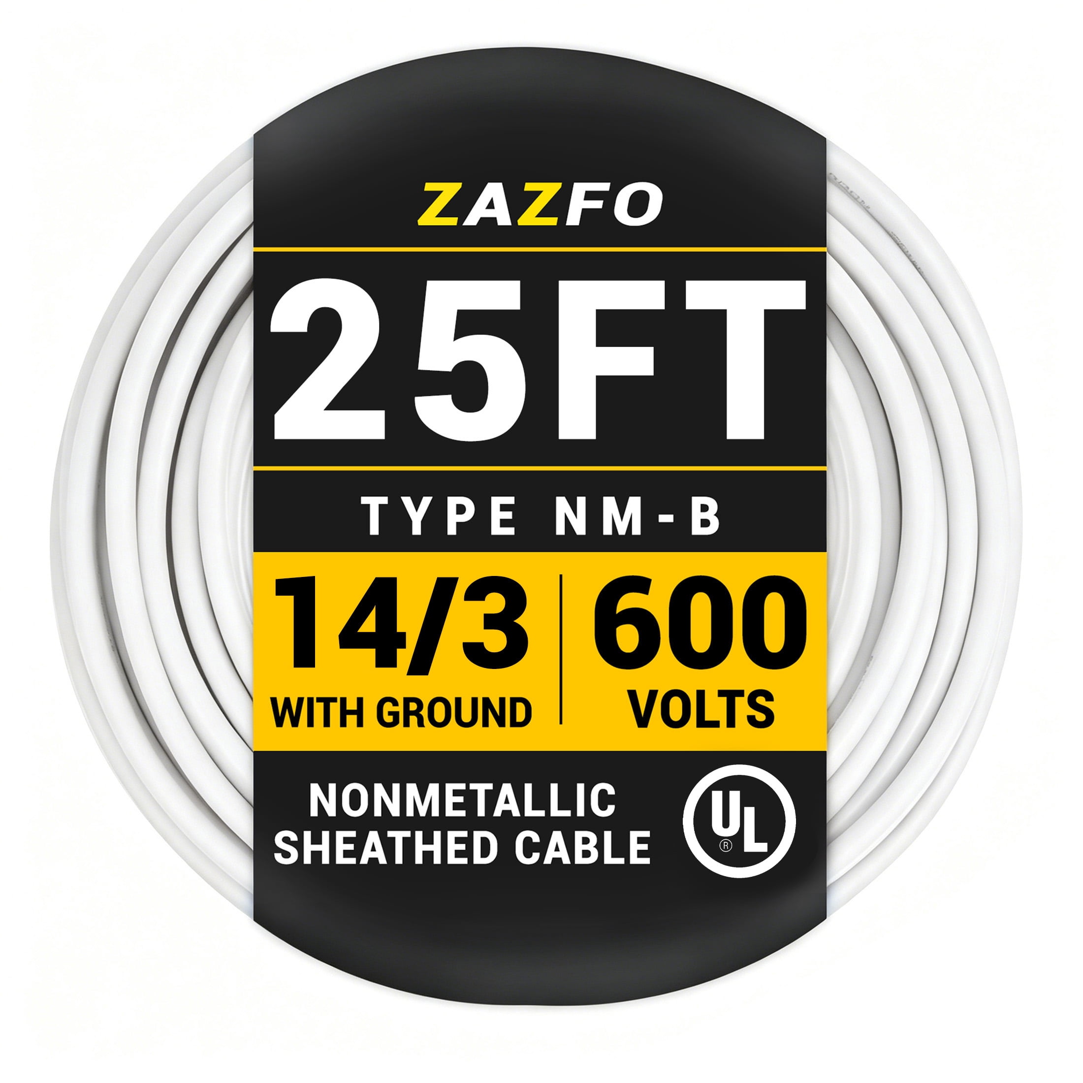 ZAZFO 14/3 NM-B White Cu Electrical Wire, 15 ft Length 600V with Ground ...