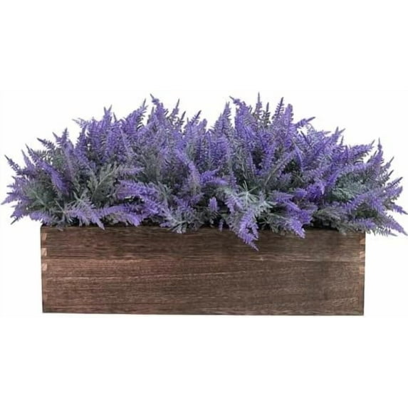 14" Artificial Lavender Flowers Plants in Rectangular Wooden Planter ...