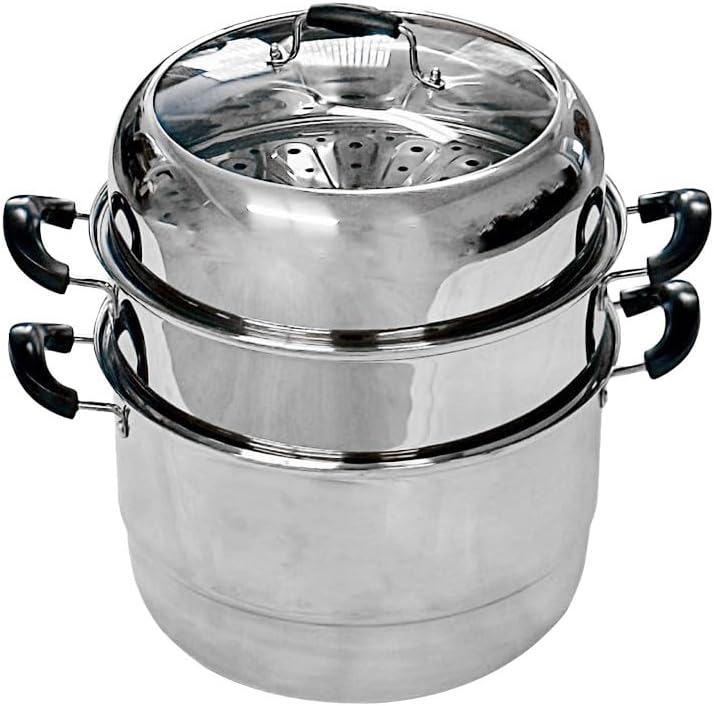 14"(36cm) Stainless Steel Steam Pot 2 Tier Multi-Layer Stack Steam Pot ...