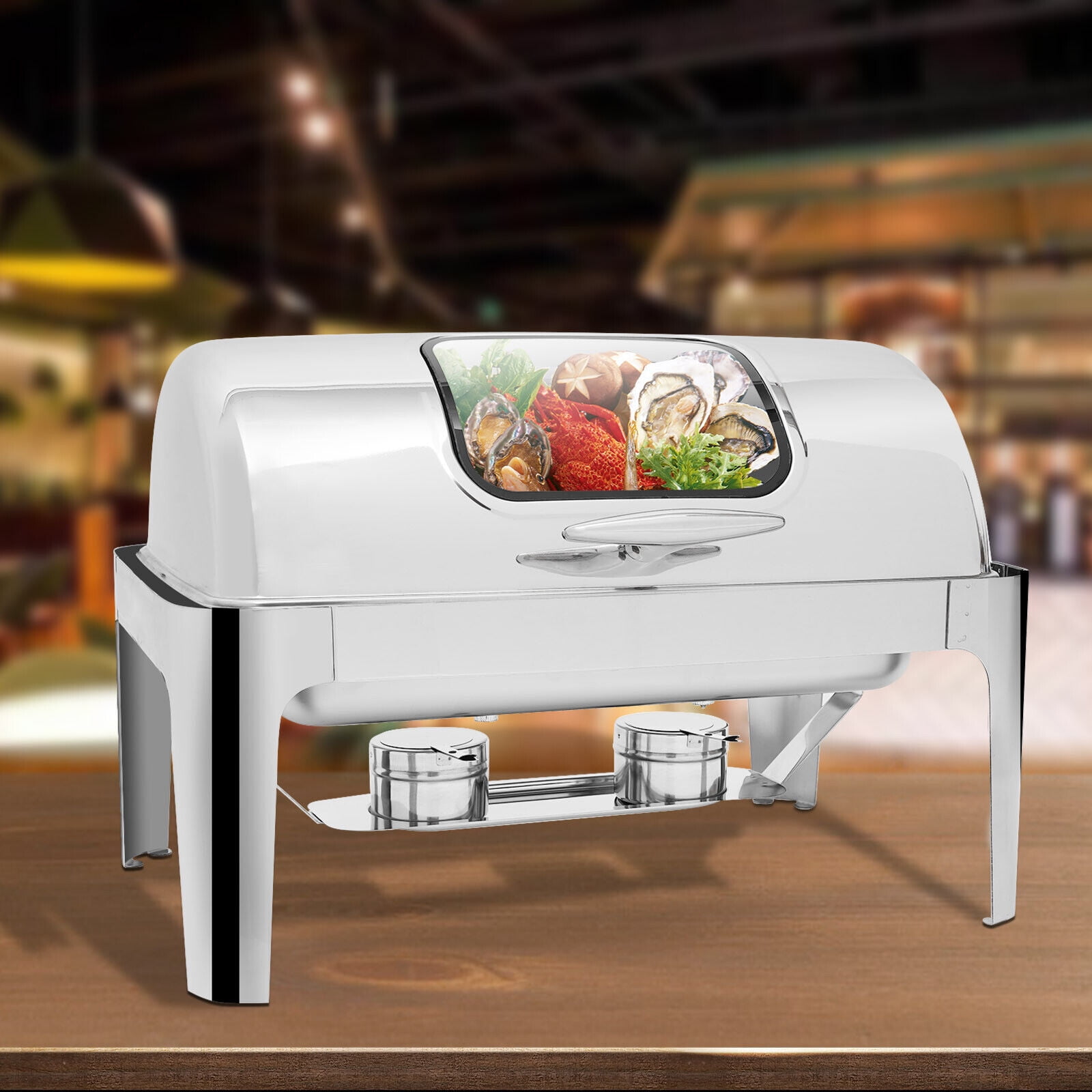 14.3QT Stainless Steel Buffet Chafer Roll Top Chafing Dish Heating Tray ...