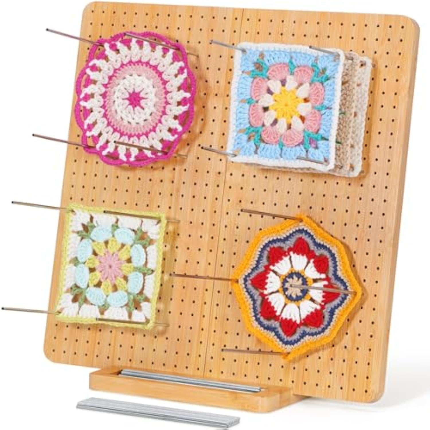 14.4" Crochet Blocking Board with 36 Pegs, Bamboo Granny Square ...