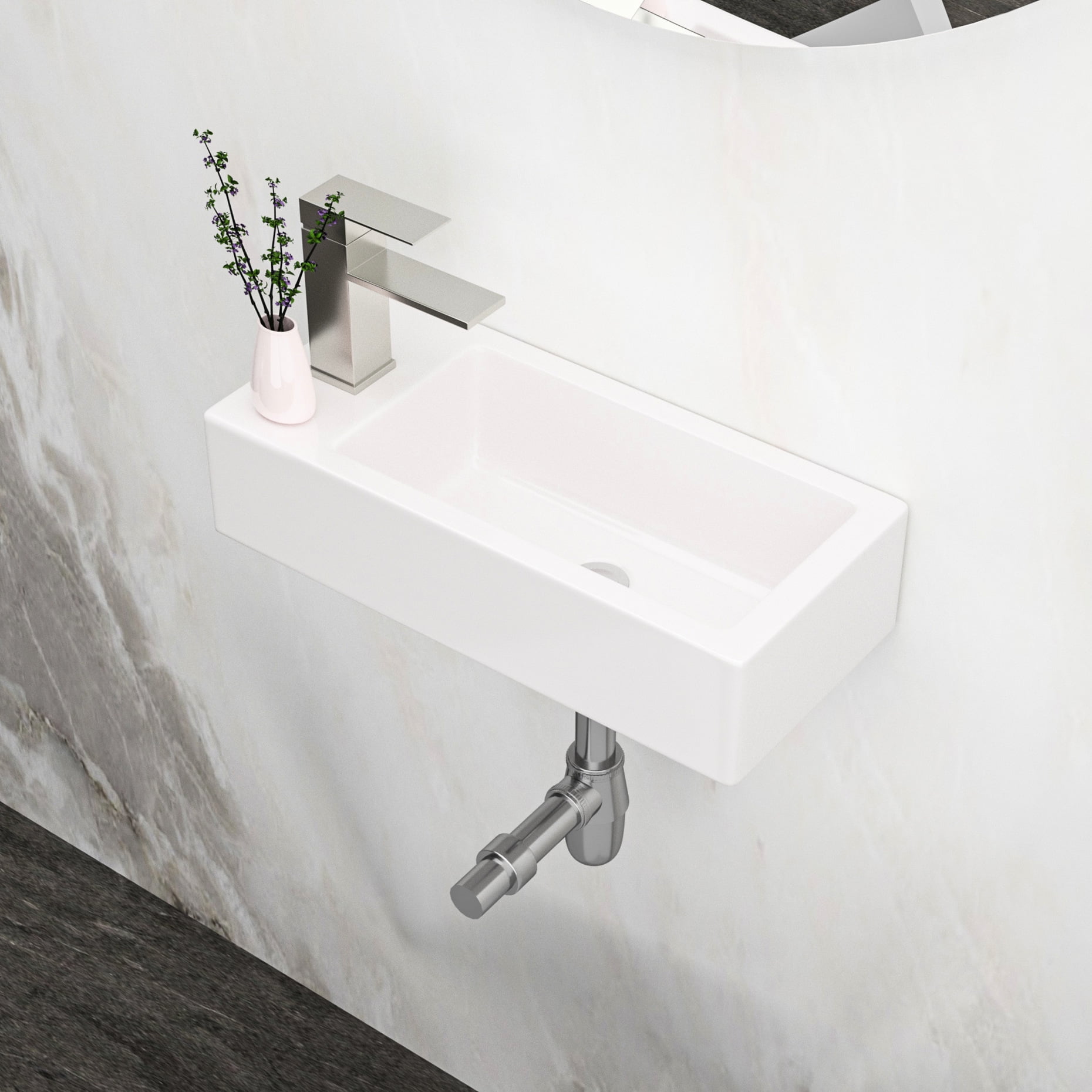 14.48x7.2 Inch White Ceramic Rectangular Bathroom Wall Mount Sink ...