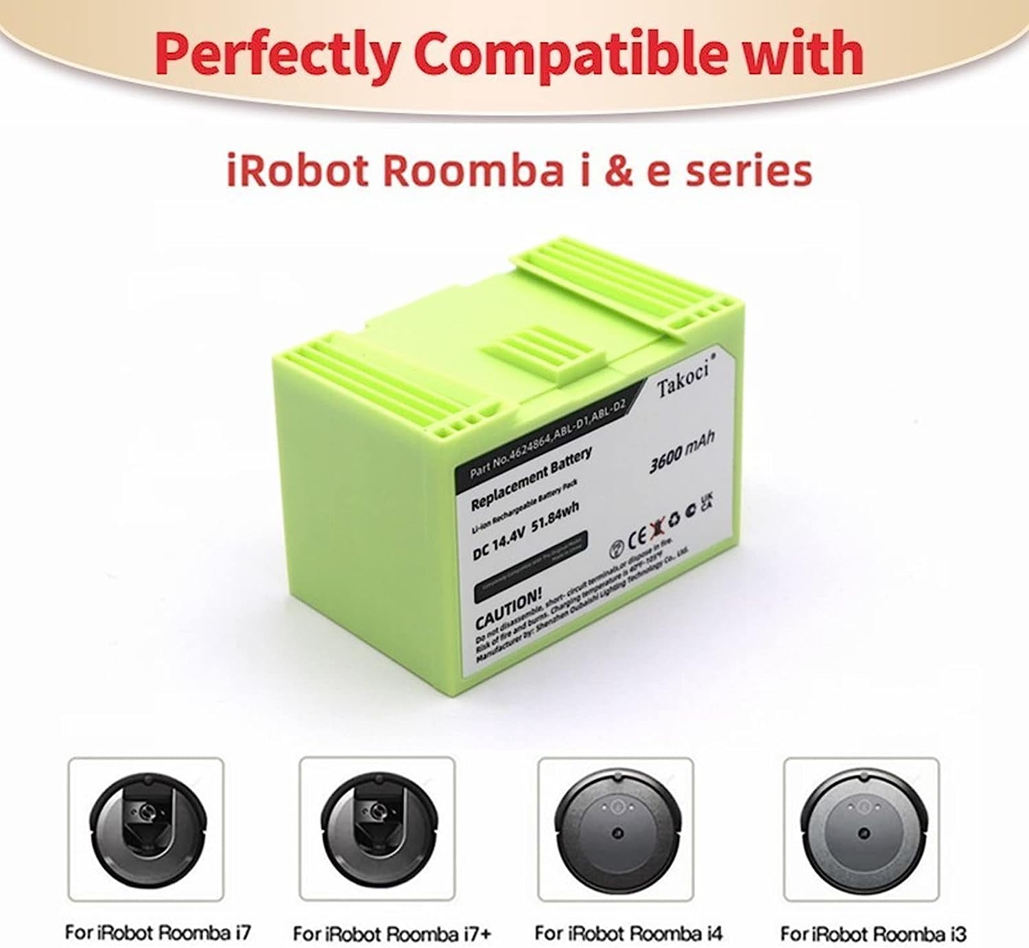 14.4V 3400mAh iRobot Roomba Battery for i7, i7+, i8, i6, i4, i4+, i3 ...