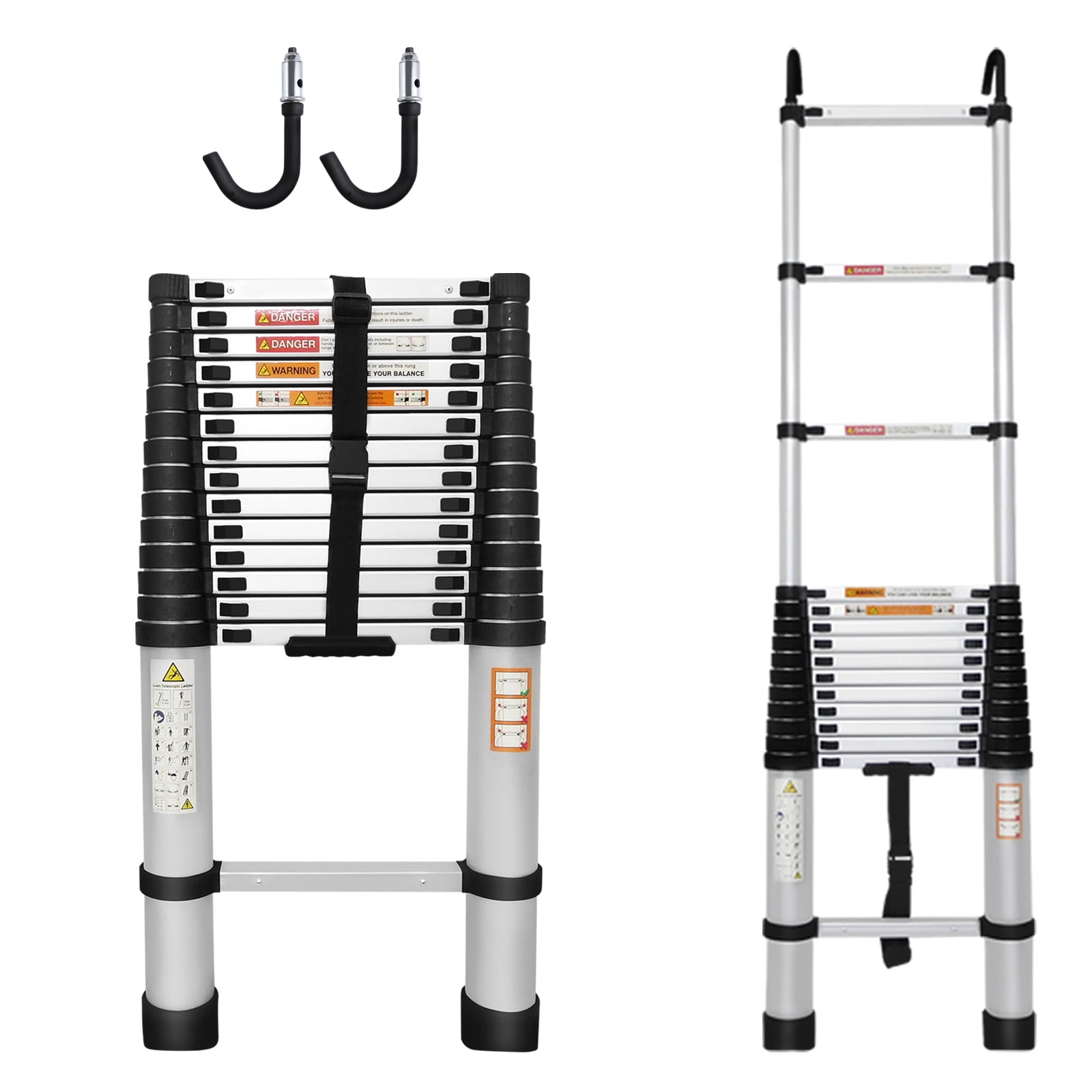 14.4ft Aluminum Telescopic Ladder Folding Ladder with 2 Detachable ...