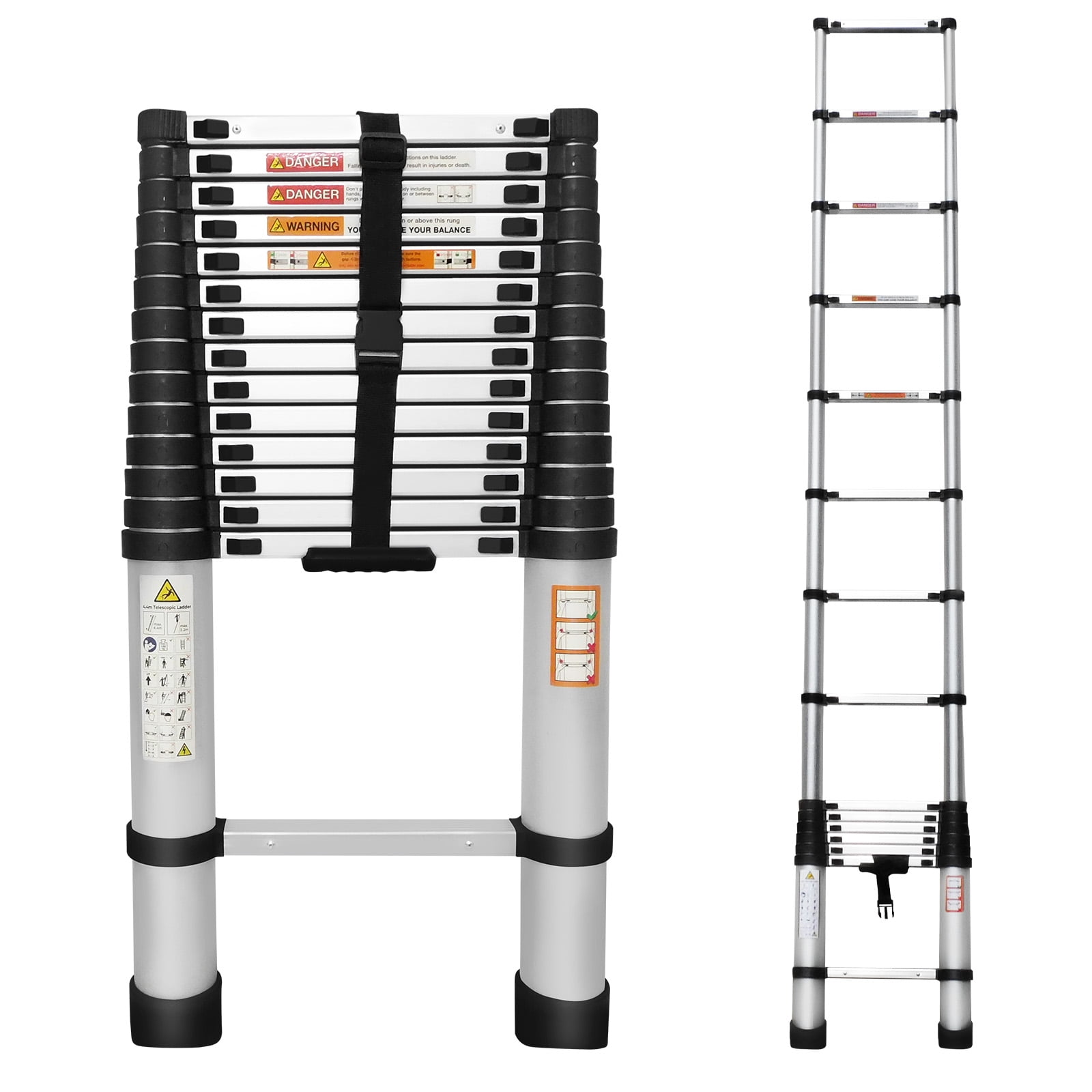 14.4ft Telescoping Ladder Aluminum Extension Ladder Heavy Duty Portable ...