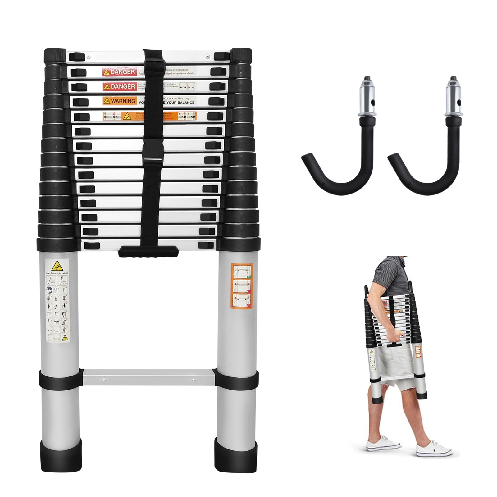 14.4ft Telescoping Ladder Aluminum Folding Ladder with 2 Detachable ...