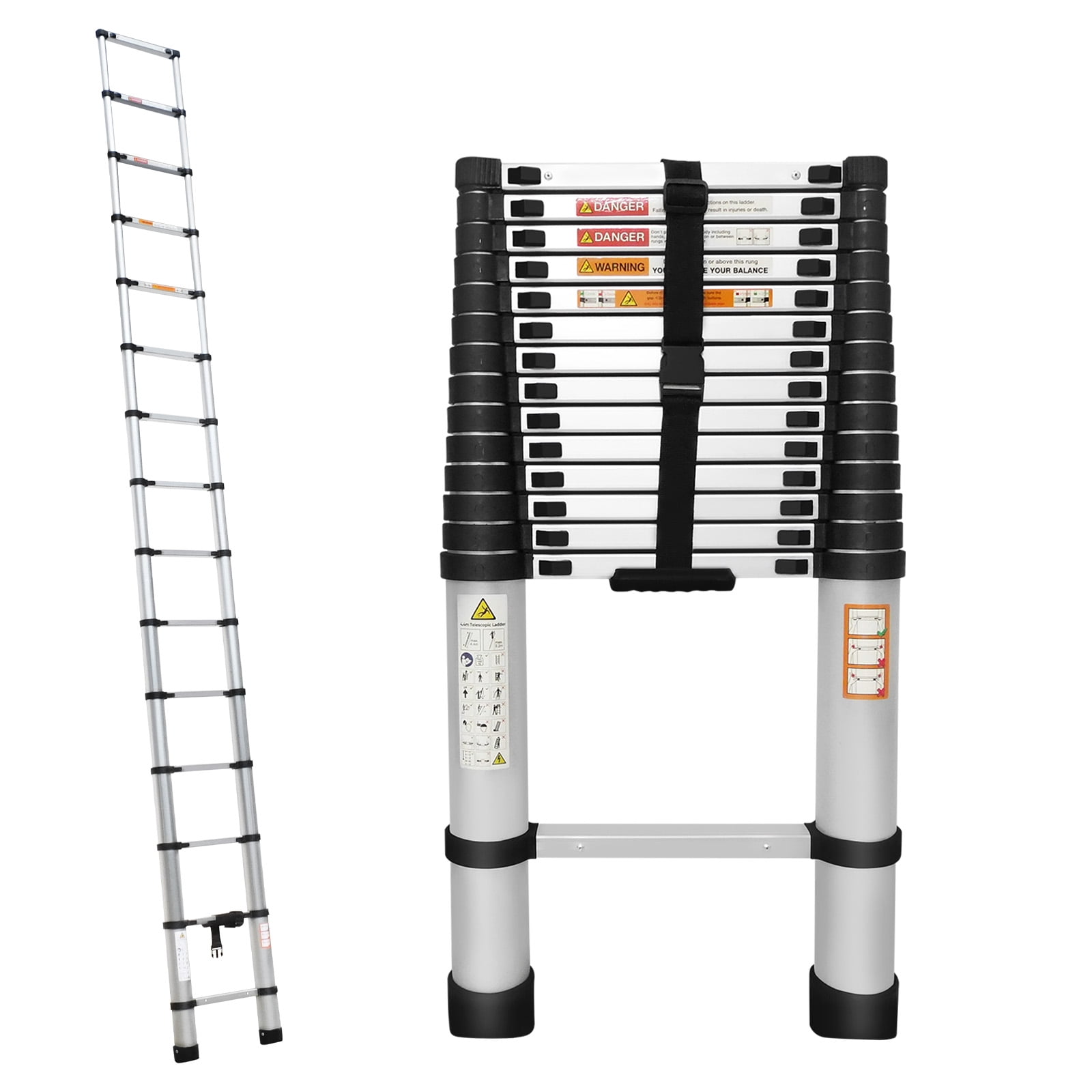 14.4ft Telescoping Ladder Heavy Duty Aluminum Extension Ladder, 330lbs ...