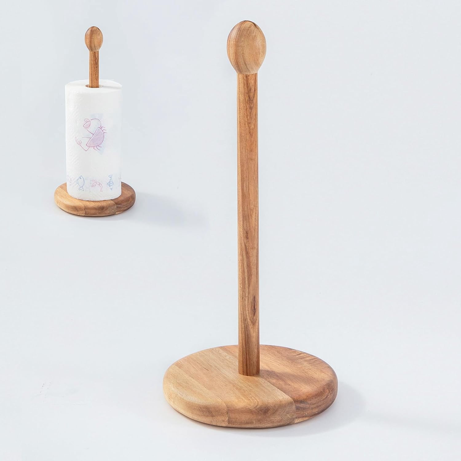 14.5" Acacia Wooden Paper Towel Holder, 6.7" Large Heavy Base Wooden ...