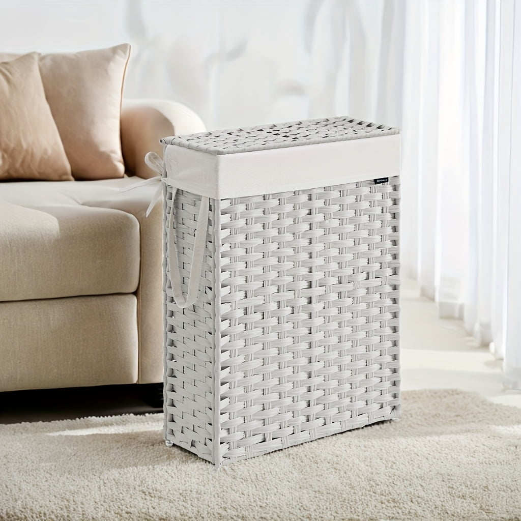 14. 5 Gallon (55L) Slim Rattan Laundry Hamper with Lid And Handles ...