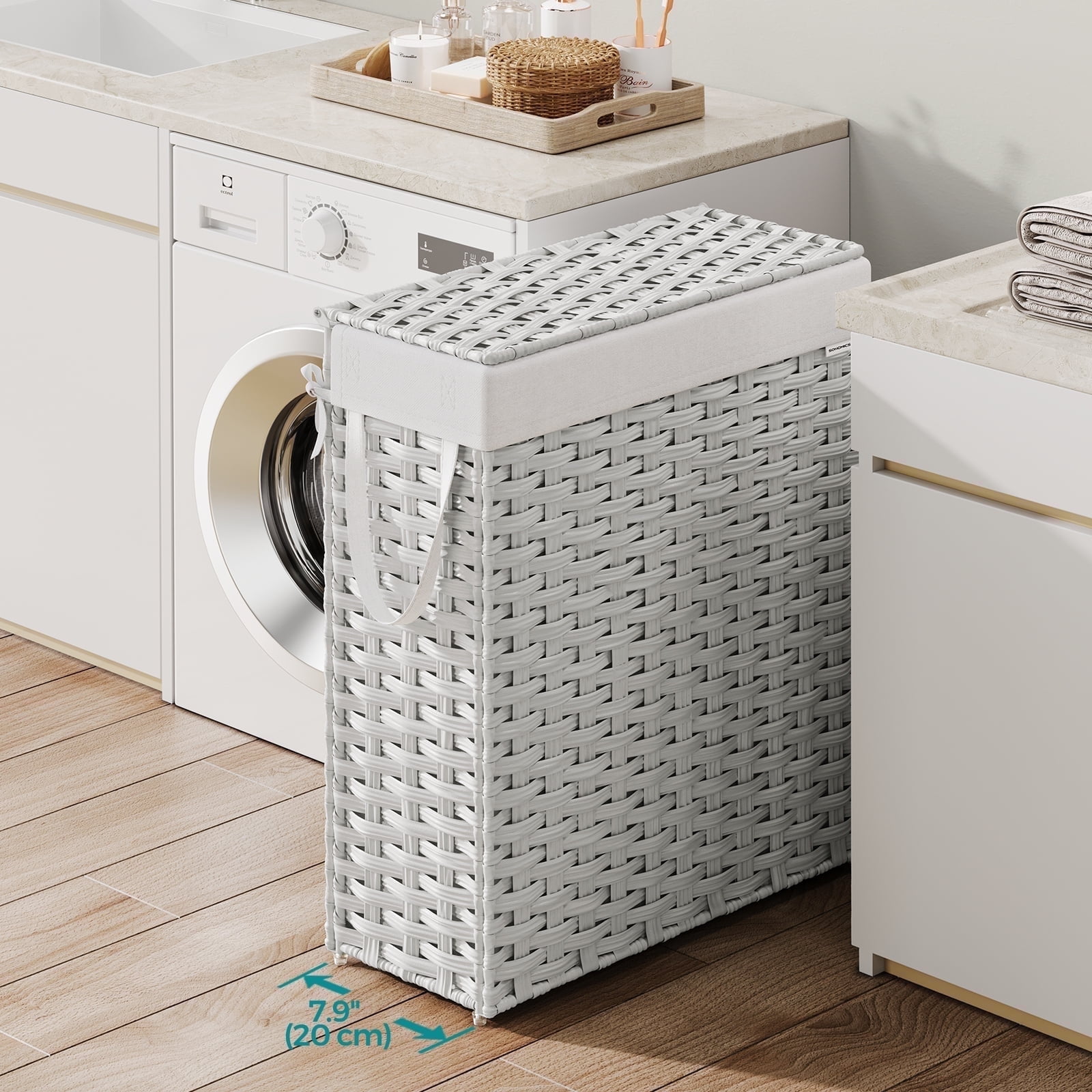 14.5 Gallon (55L) Wicker Laundry Hamper with Lid Laundry Basket with ...