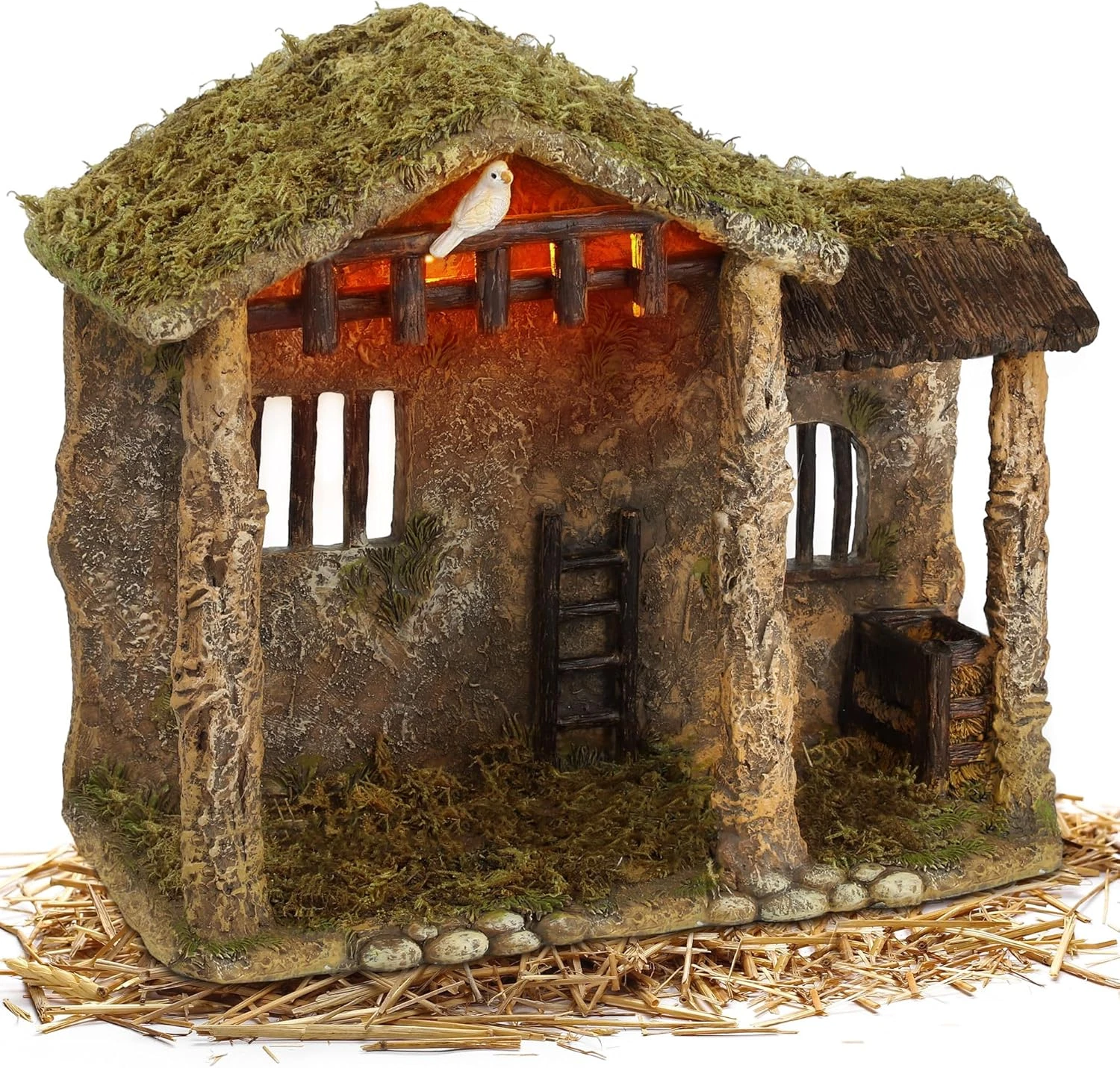 14.5 Inch Nativity Lighted Stable Manger Figurine Religious Christmas ...