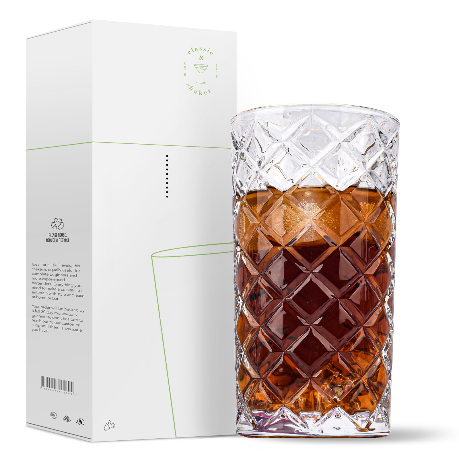 14.5 Ounces/ 410ml Highball Glasses Set of 6, JOYCEMALL Vintage Style Clear Drinking Glasses ...