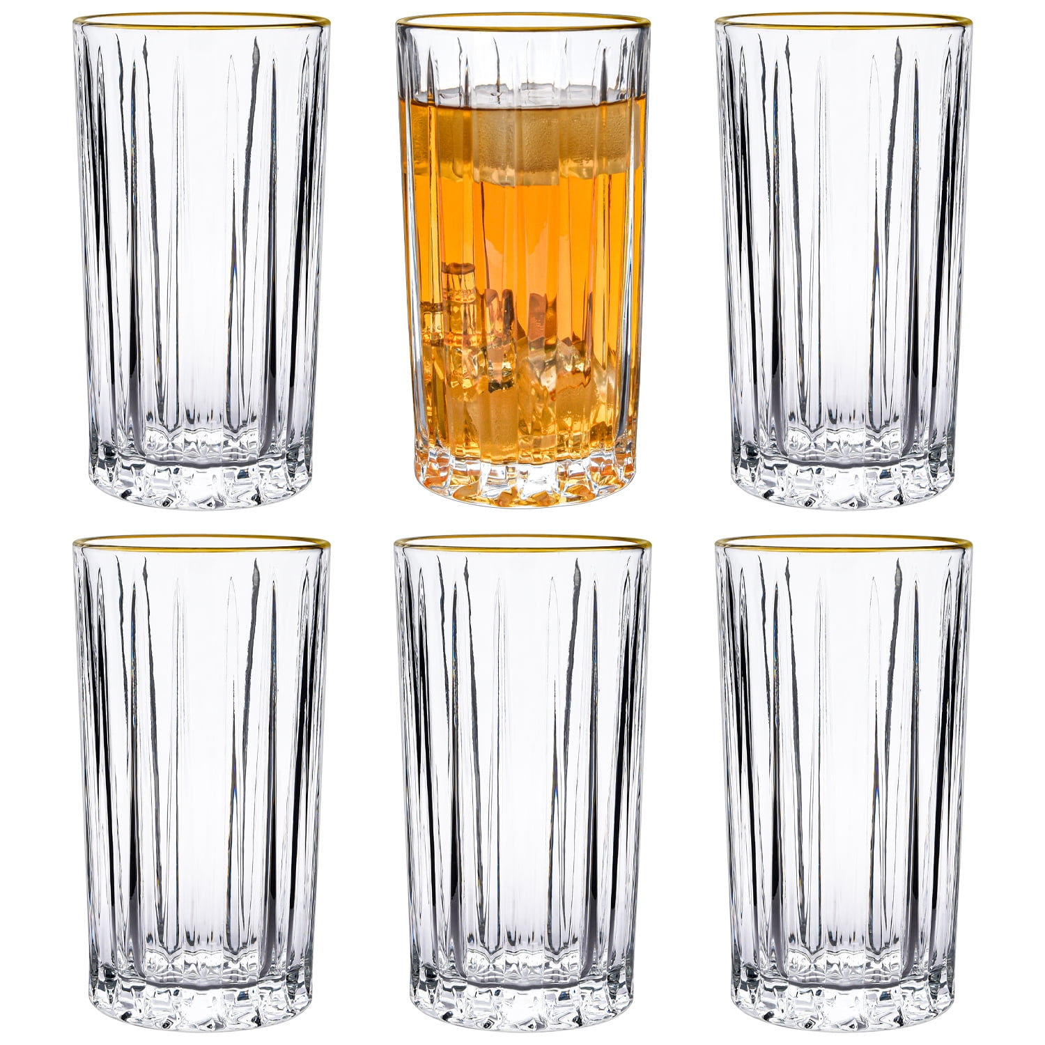 14.5 Ounces/ 410ml Highball Glasses Set of 6, JOYCEMALL Vintage Style ...